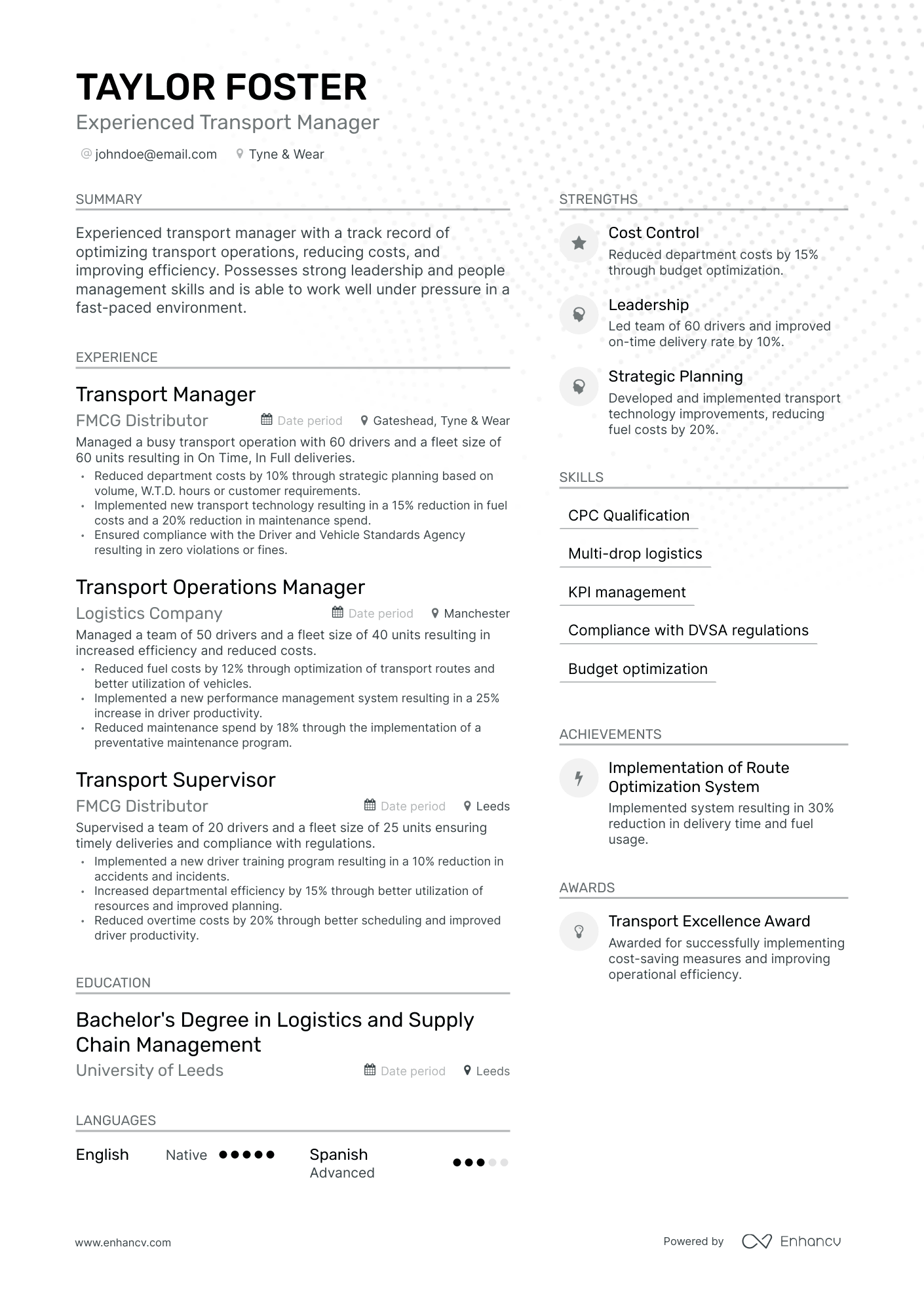 5 Transport Manager Resume Examples & Guide for 2023