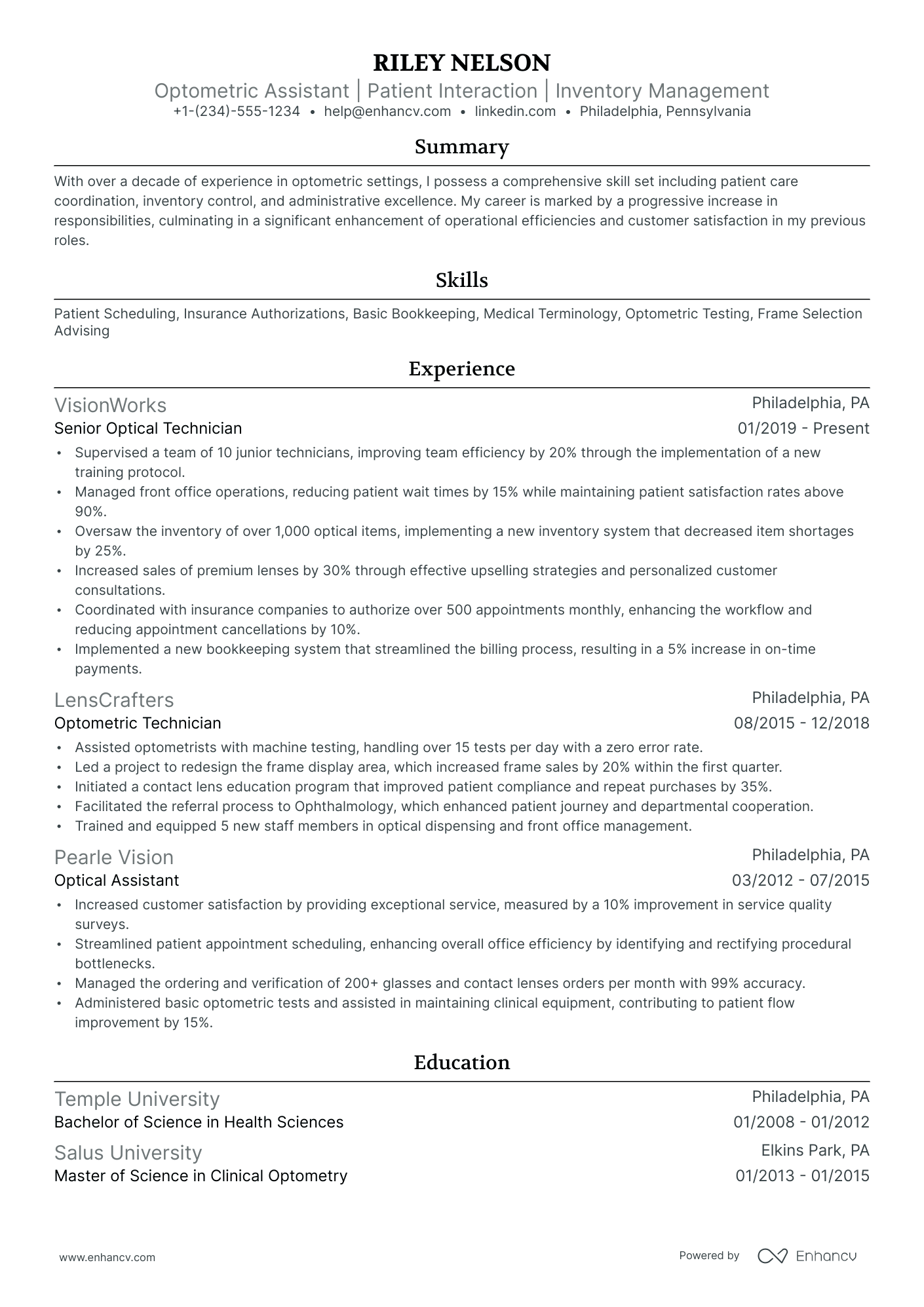 10 Optometrist Resume Examples & Guide For 2025