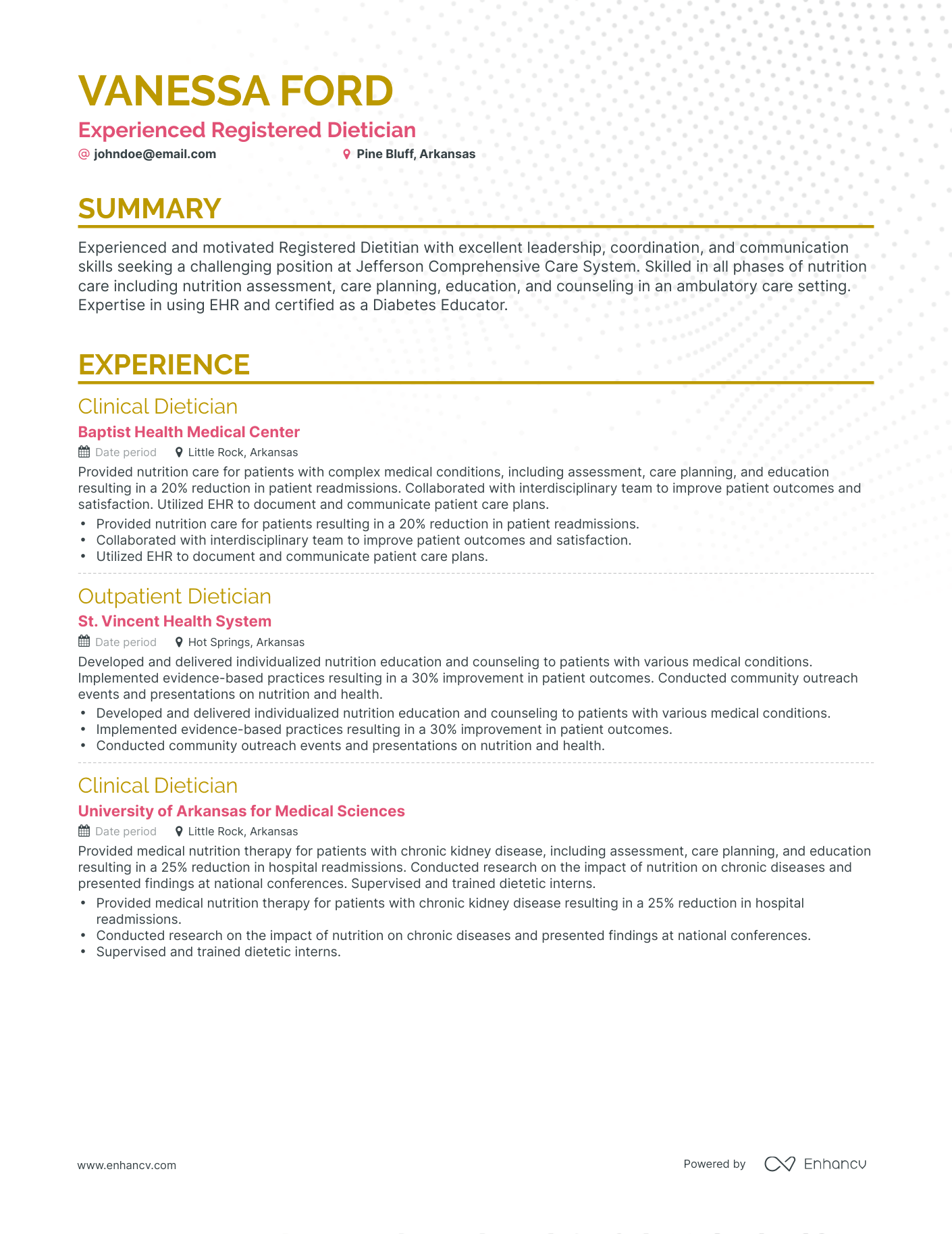 5 Dietician Resume Examples & Guide for 2024