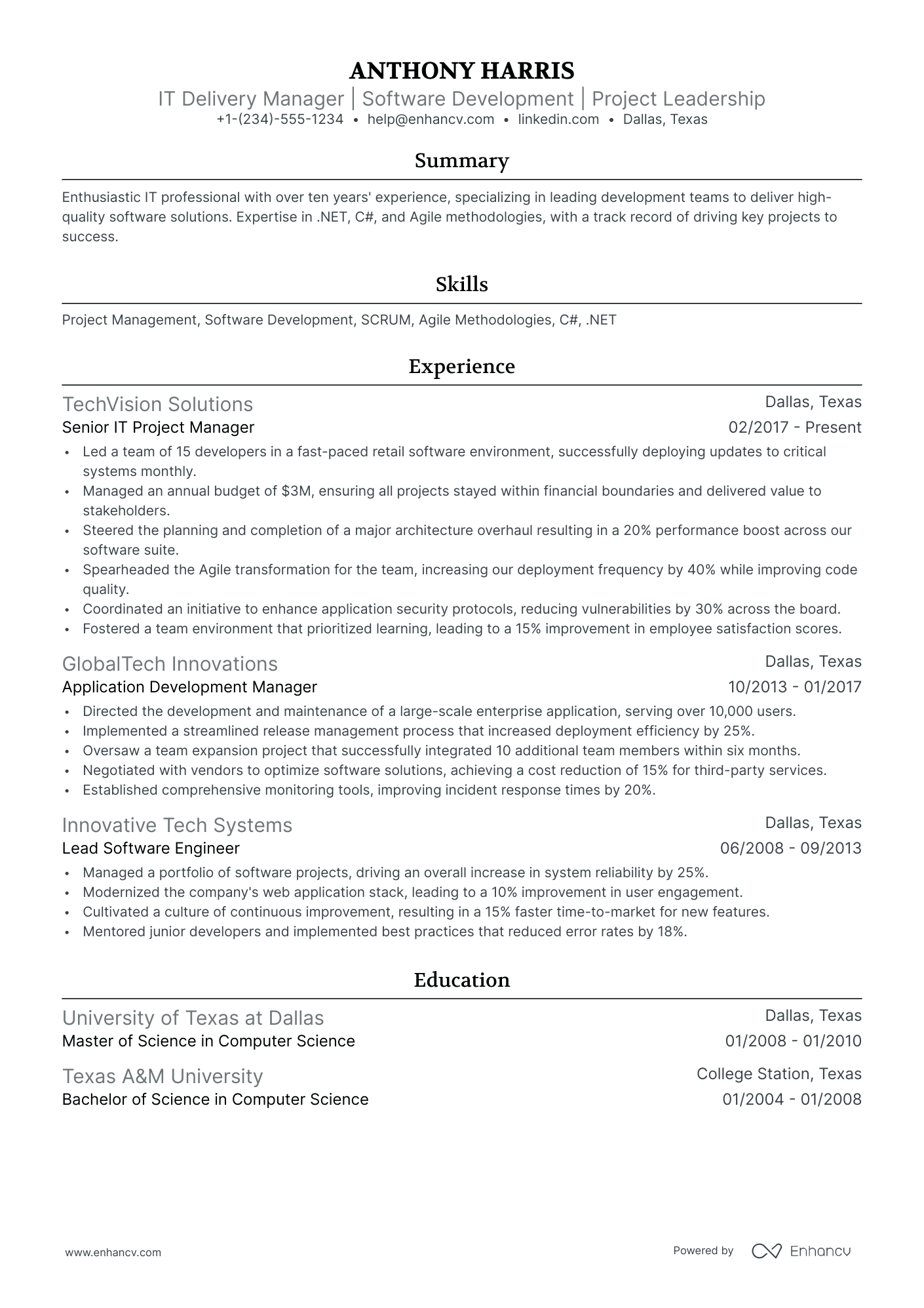 10 IT Delivery Manager Resume Examples & Guide for 2026