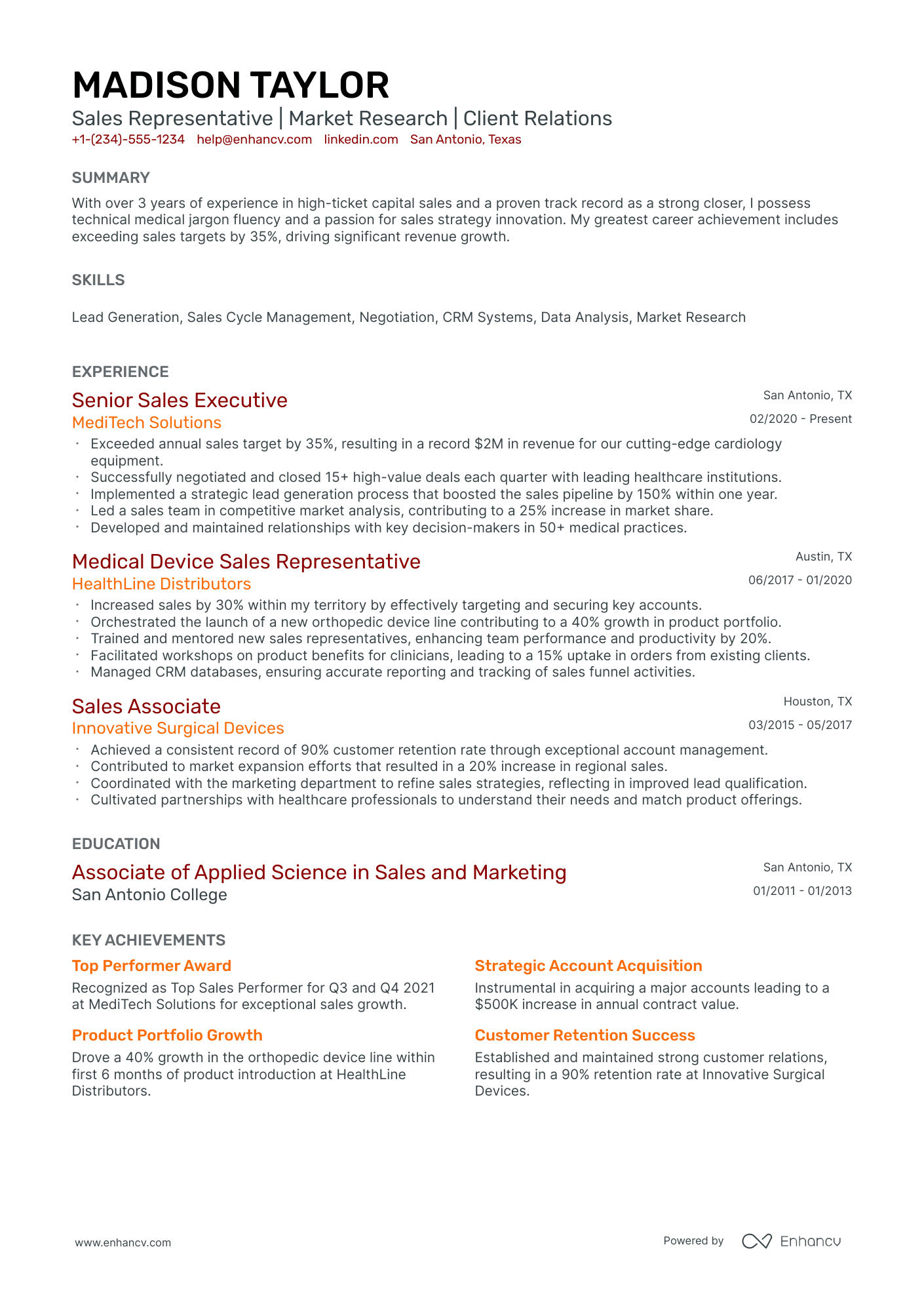 10 Medical Device Sales Representative Resume Examples & Guide for 2026