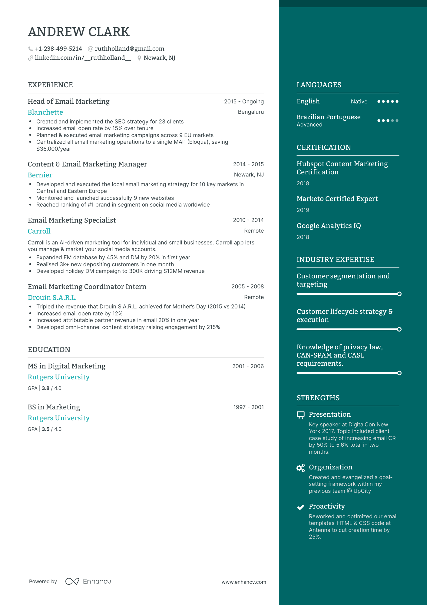 5 Email Marketing Resume Examples & Guide for 2024