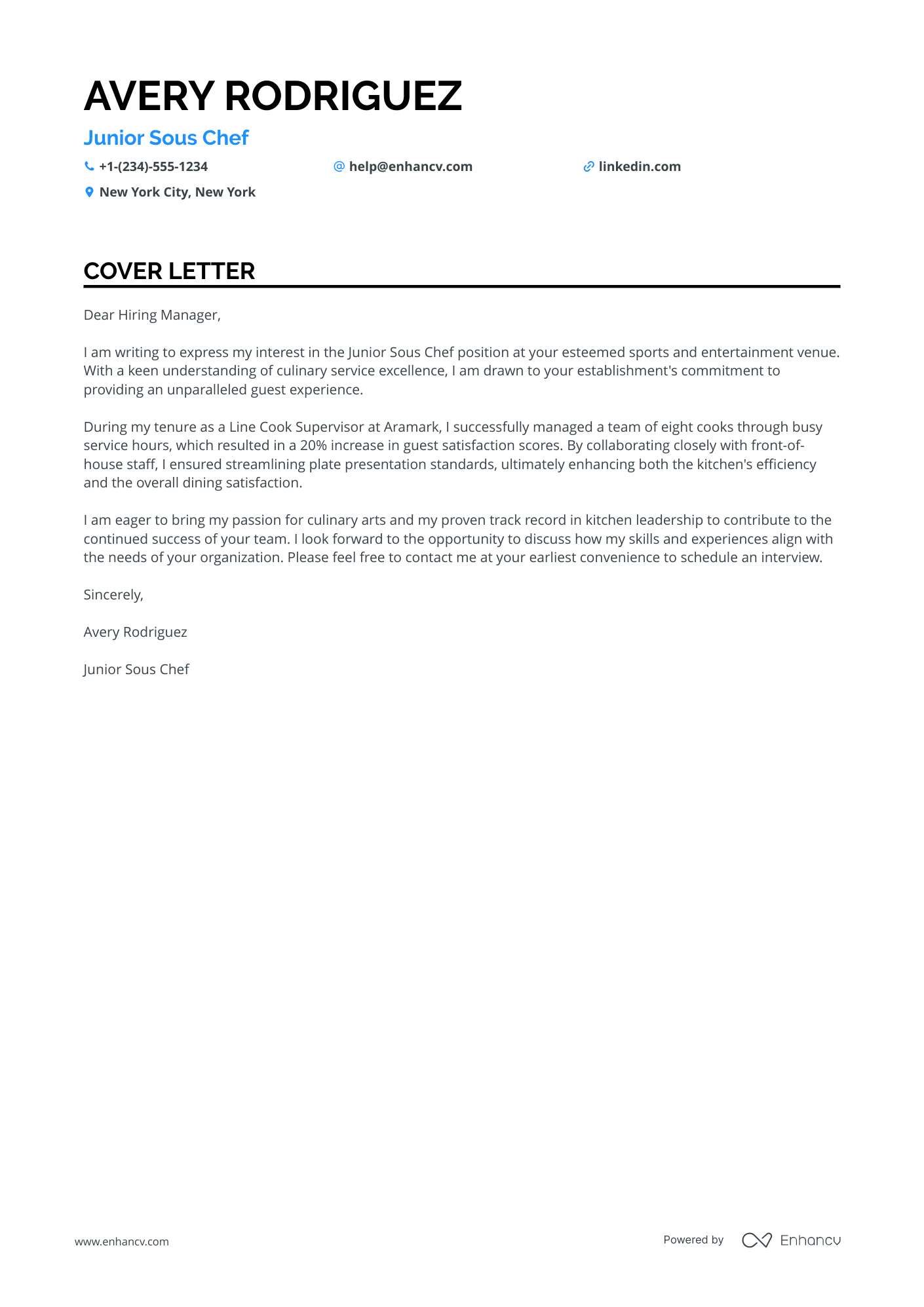 6 Professional Sous Chef Cover Letter Examples and Template for 2026 ...