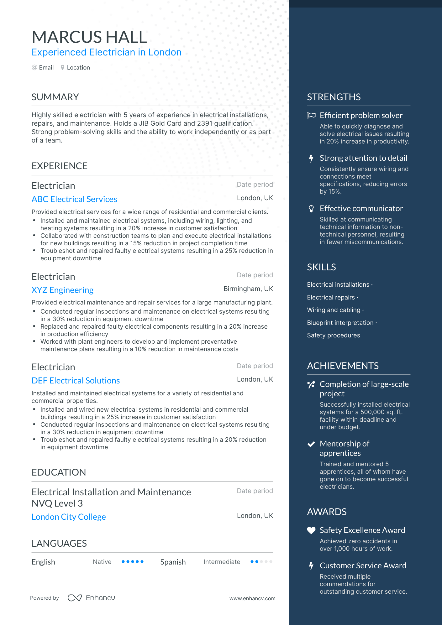 5 Electrician Resume Examples & Guide for 2024