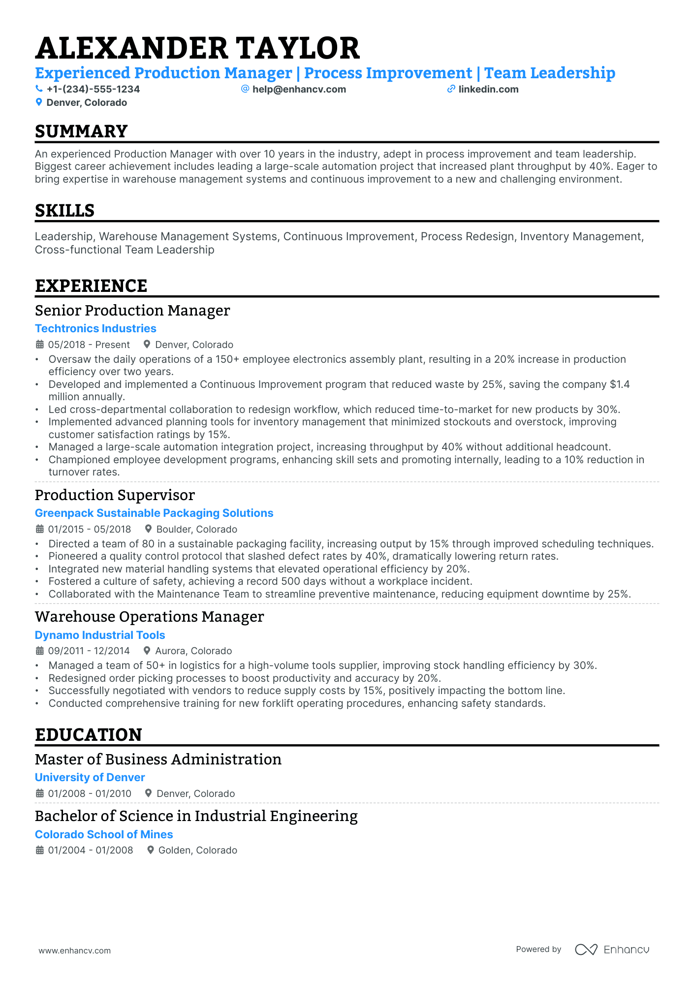10 Production Manager Resume Examples & Guide for 2026