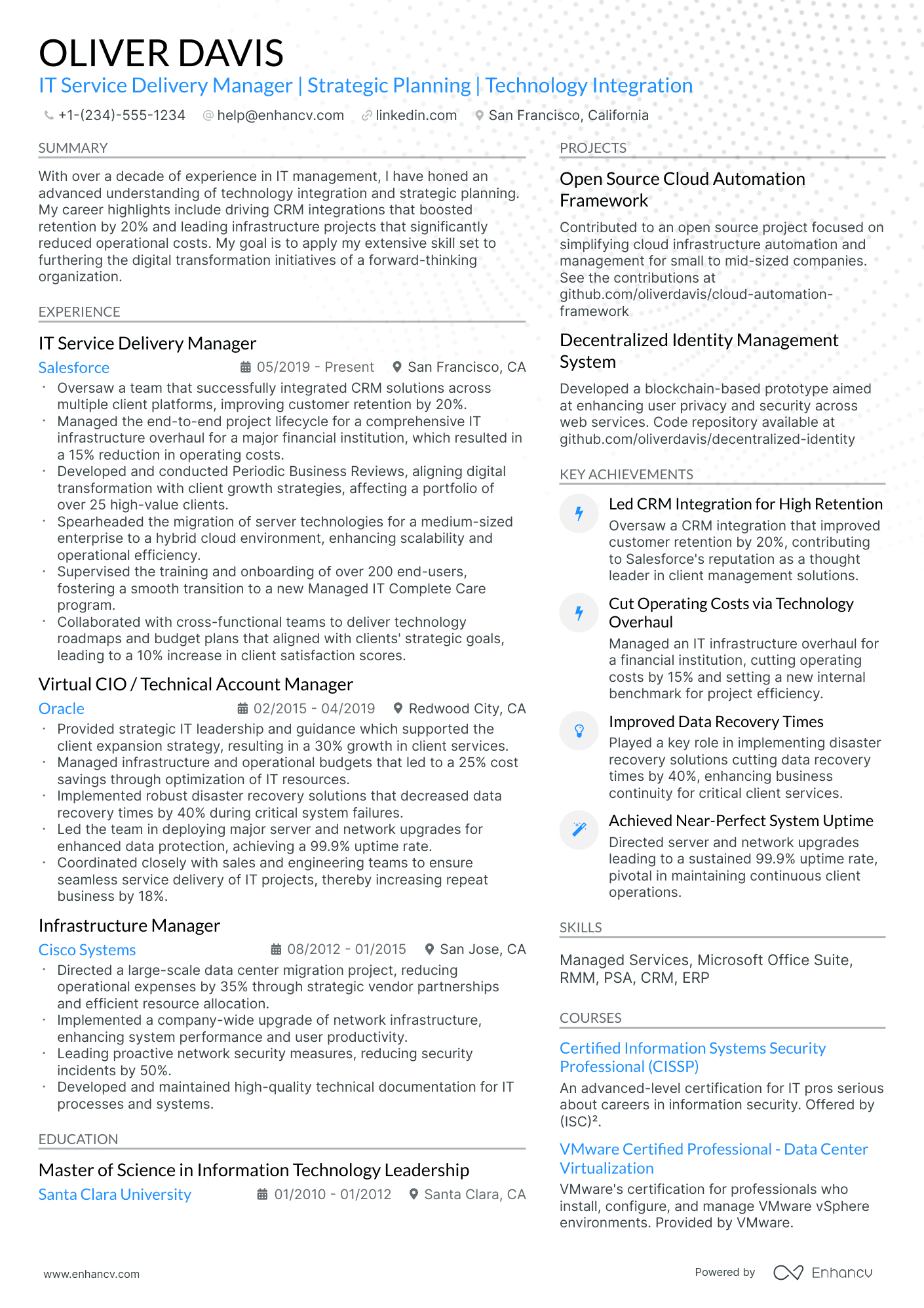 10 IT Service Delivery Manager Resume Examples & Guide for 2025