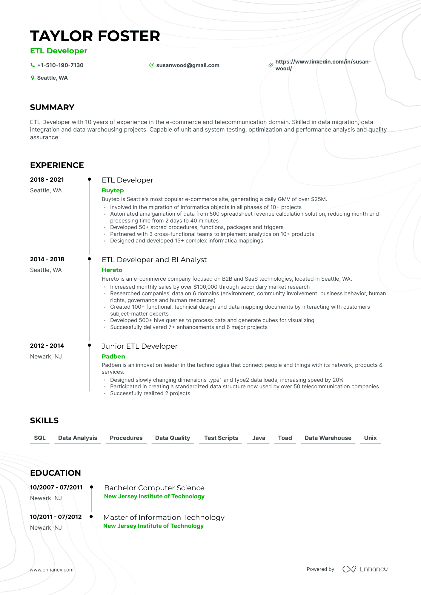 10 ETL Developer Resume Examples & Guide for 2024
