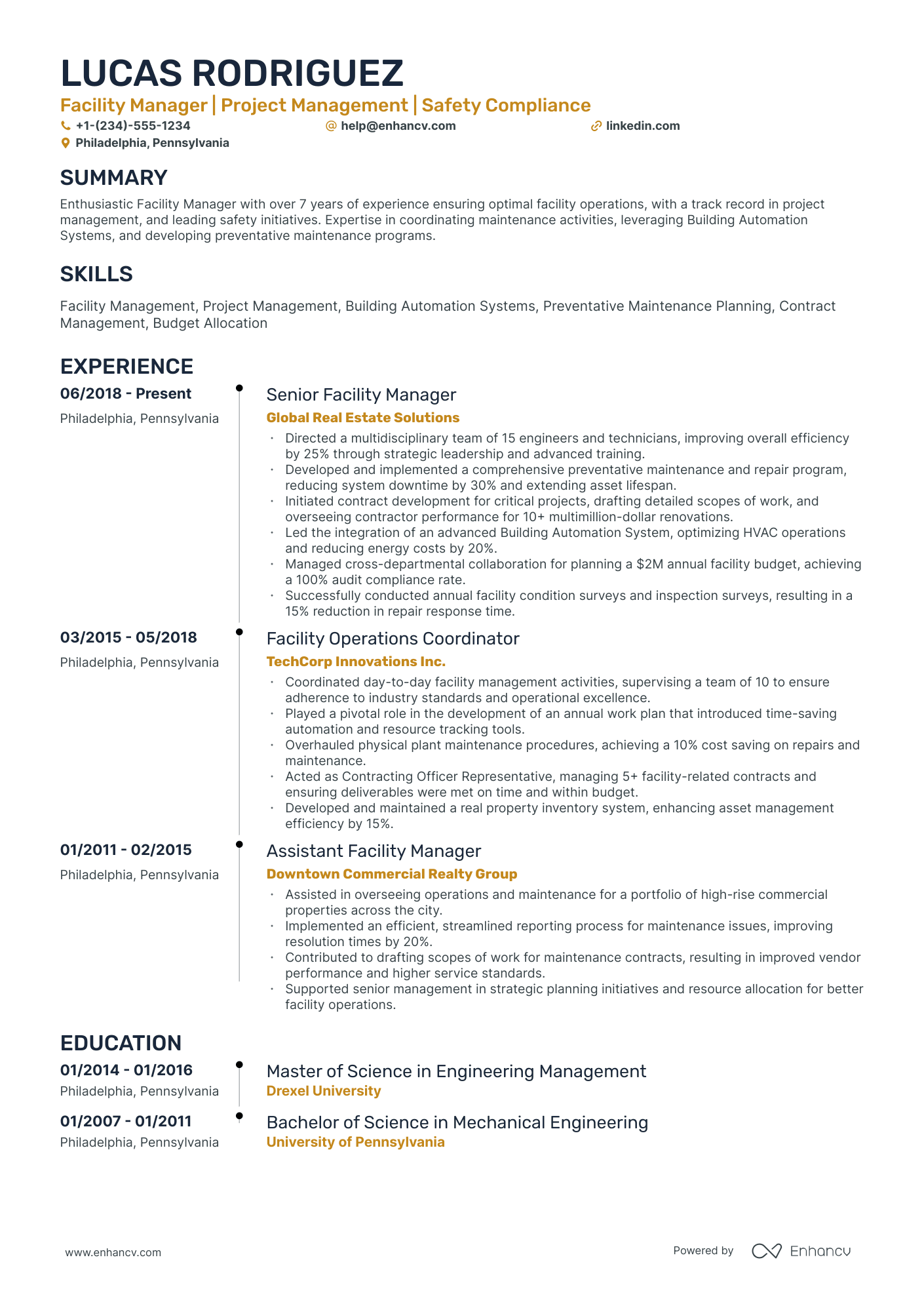 10 Facility Manager Resume Examples & Guide for 2026