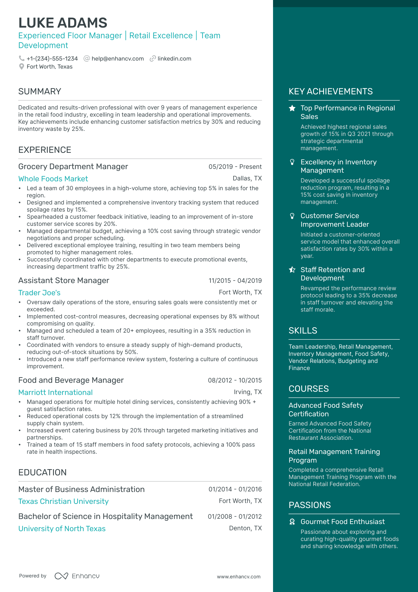 10 Floor Manager Resume Examples, Templates & Guide for 2026