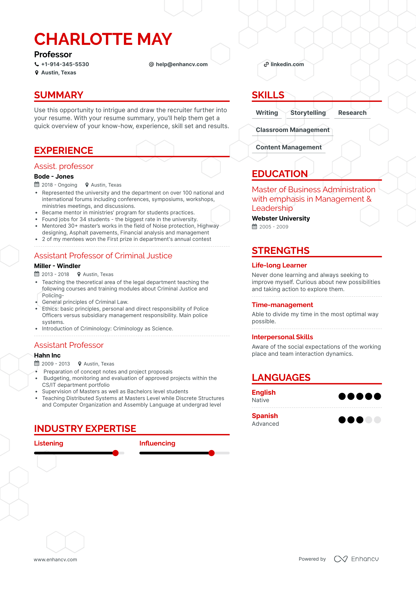 TOP Professor Resume Examples & Samples for 2023 | Enhancv.com (Layout ...