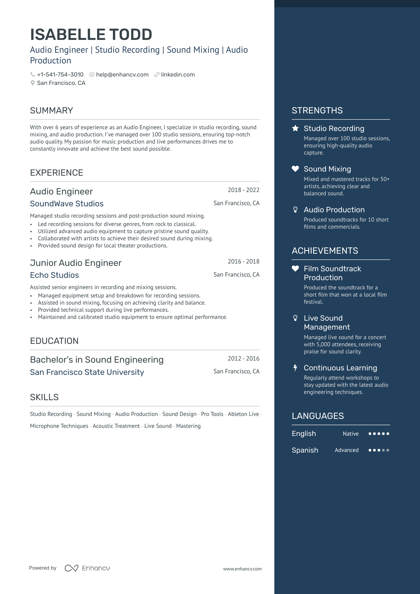 5 Audio Engineer Resume Examples & Guide for 2024