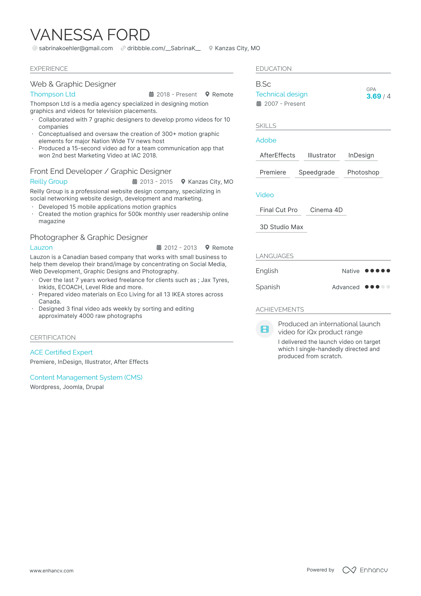 5 Motion Graphics Resume Examples & Guide for 2024