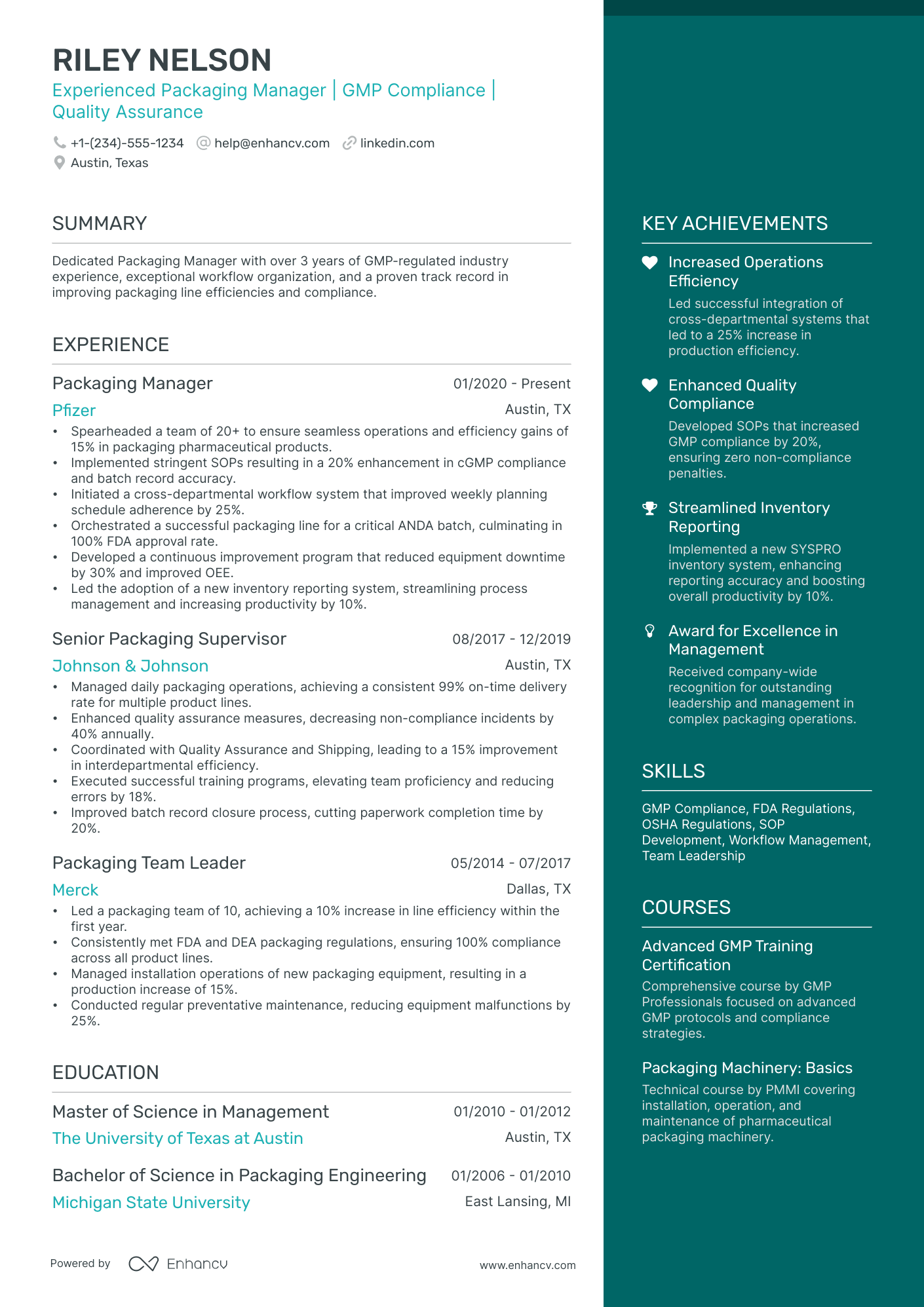 10 Packaging Manager Resume Examples & Guide for 2026
