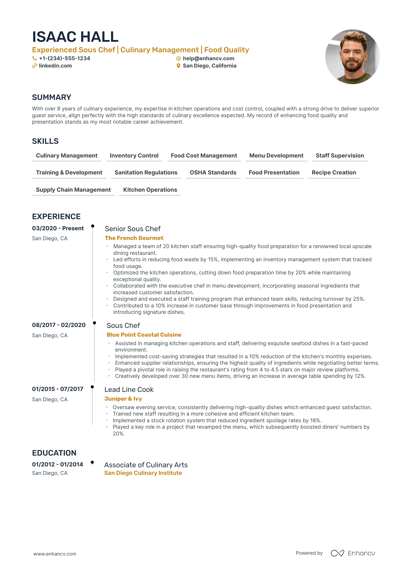 5 Sous-Chef Resume Examples & Guide for 2025