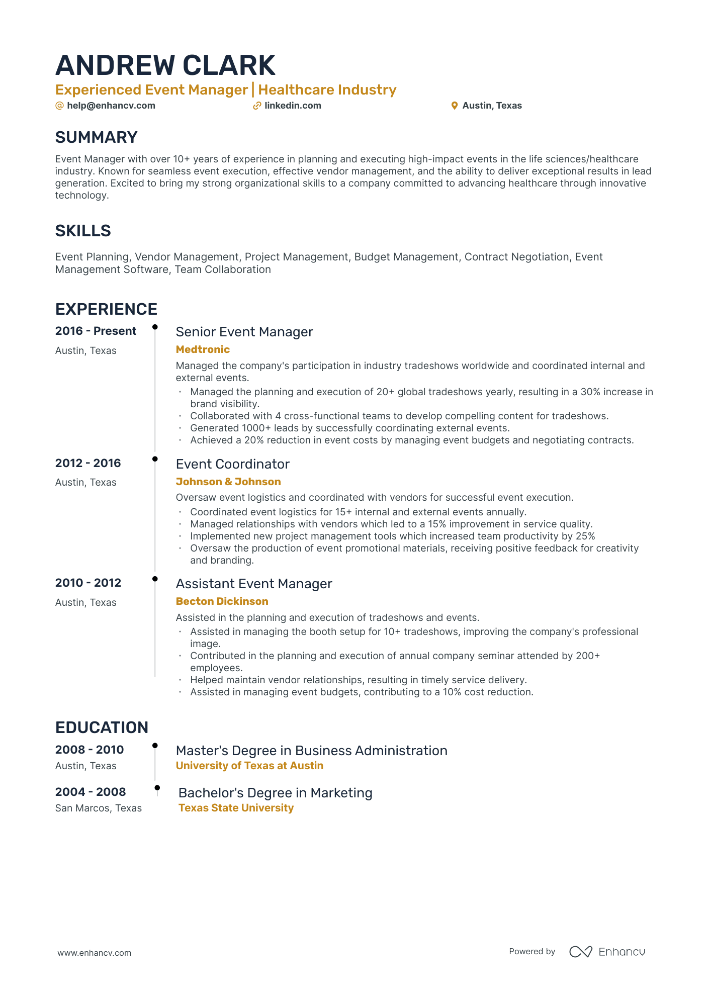 10 Events Manager Resume Examples & Guide for 2026
