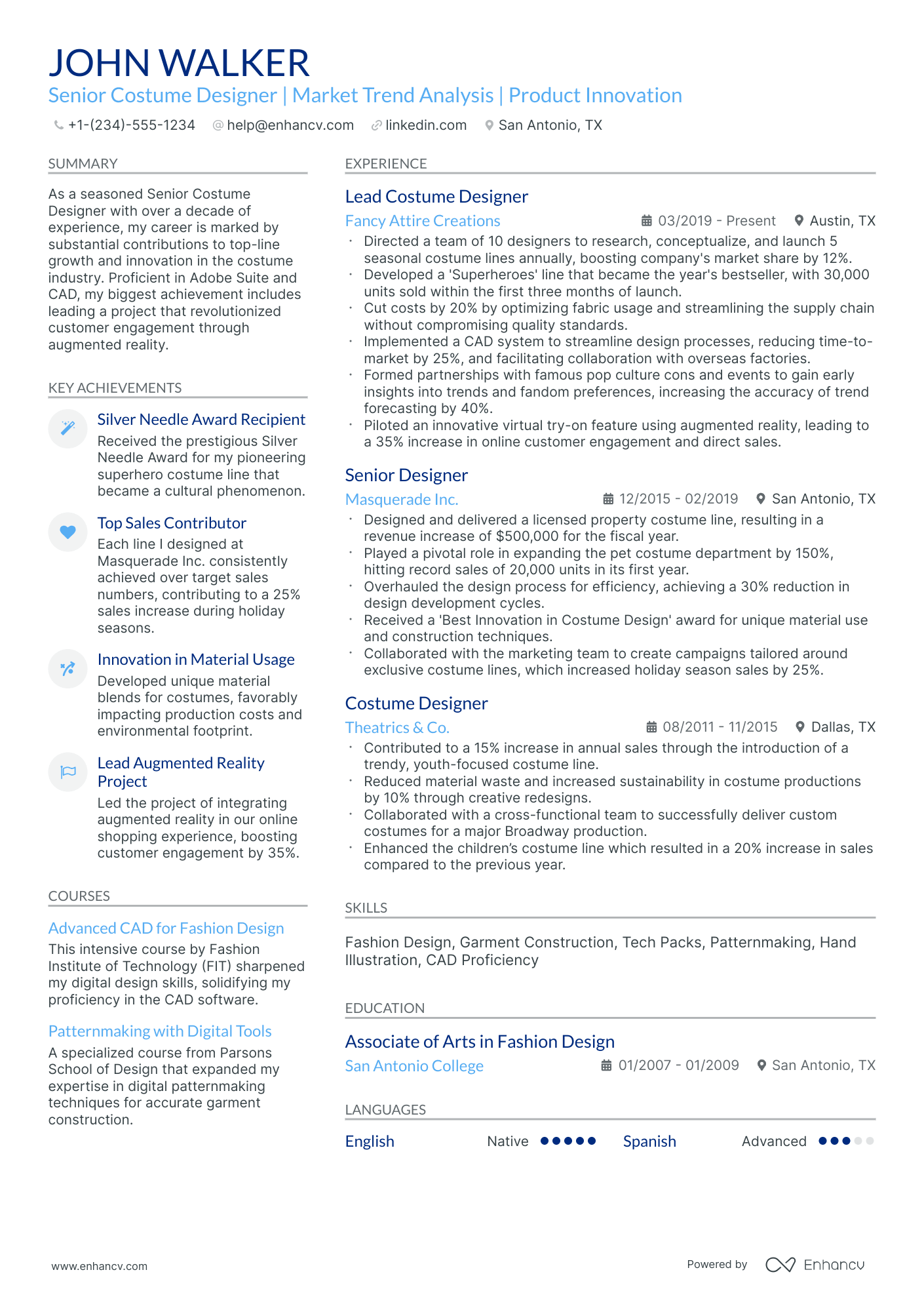 10 Costume Designer Resume Examples & Guide for 2026