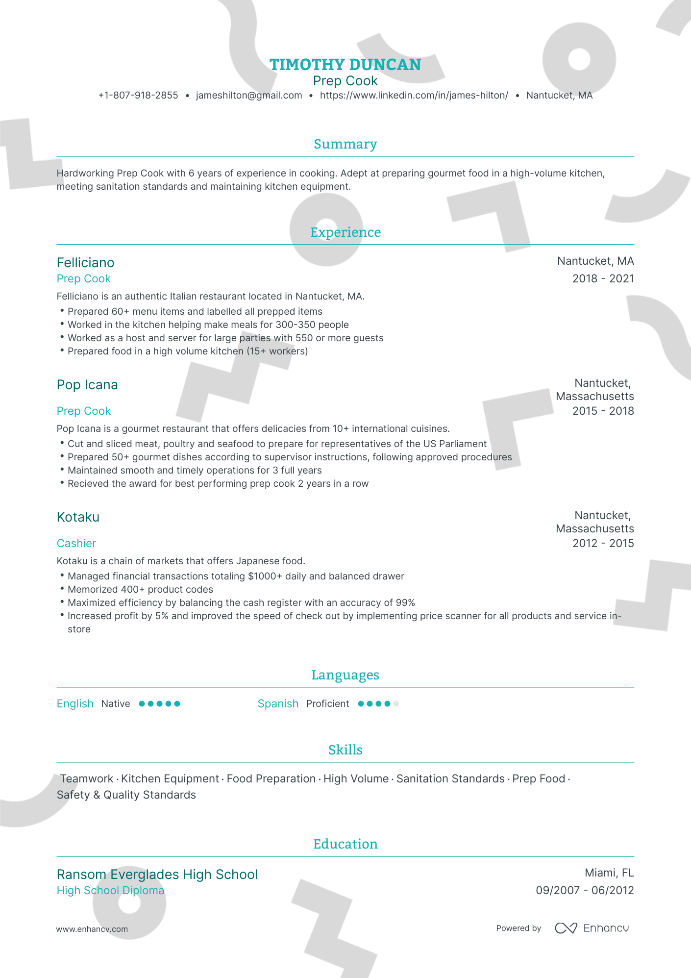5 Prep Cook Resume Examples & Guide for 2023