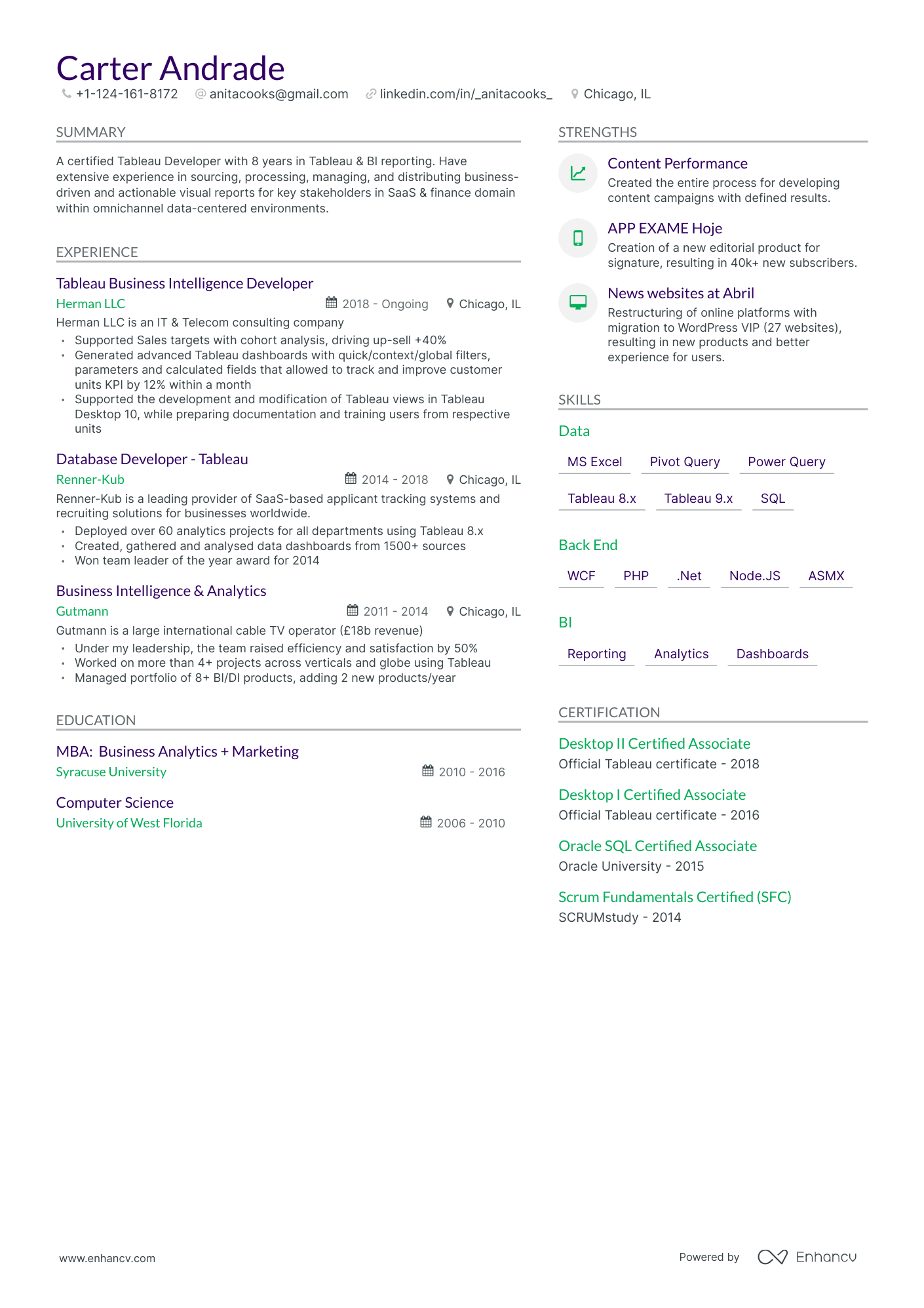5 Tableau Developer Resume Examples & Guide for 2023
