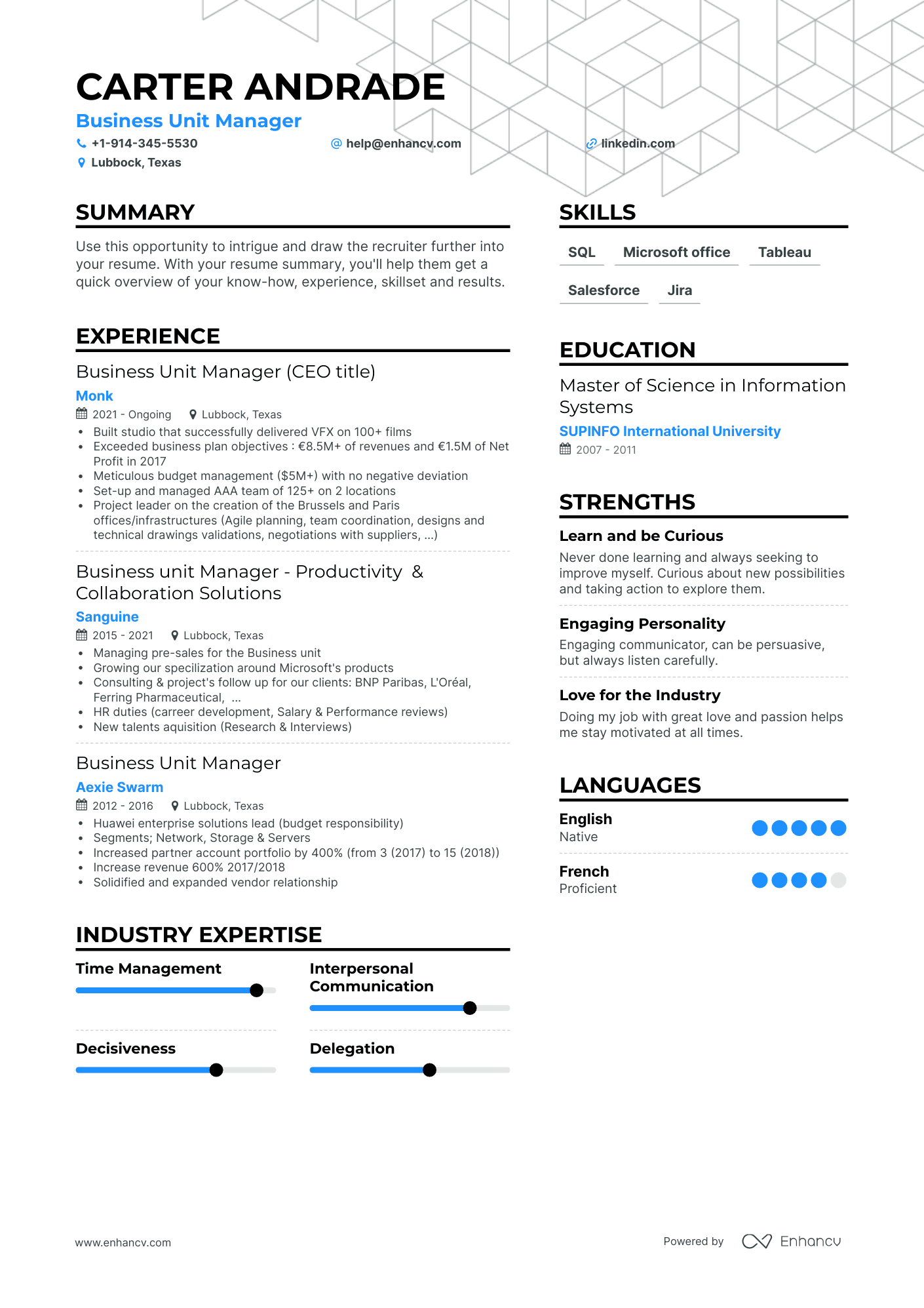 Business Unit Manager Resume Examples & Guide for 2023 (Layout, Skills ...