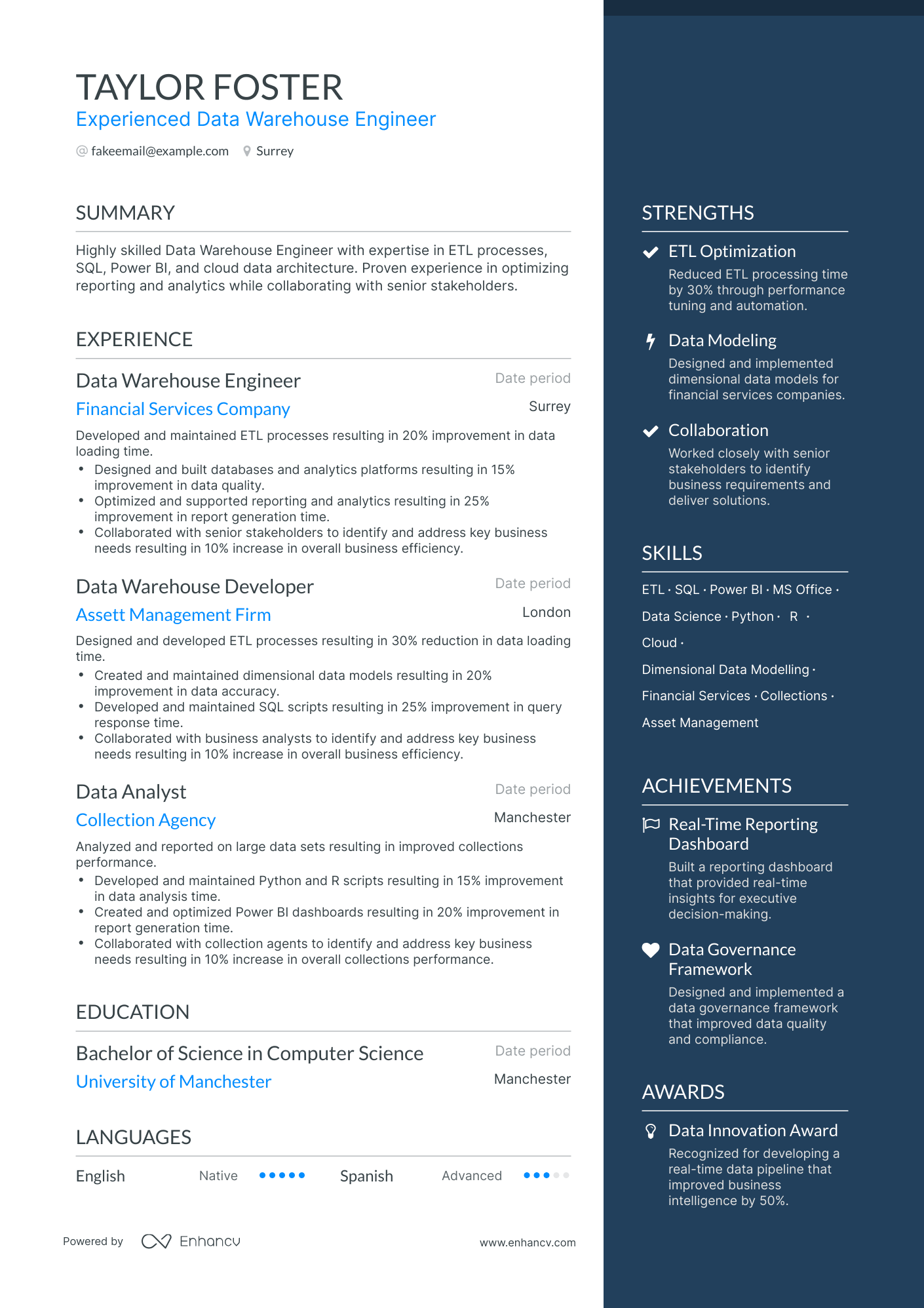 5 Data Warehouse Engineer Resume Examples & Guide for 2023