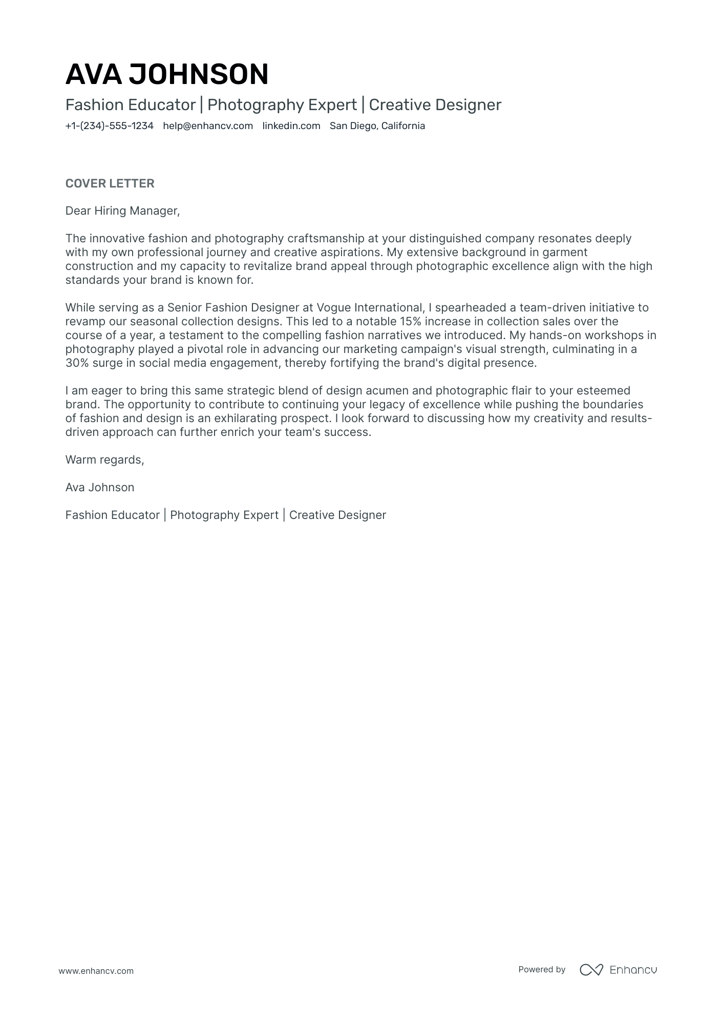6 Professional Fashion Designer Cover Letter Examples and Template for ...
