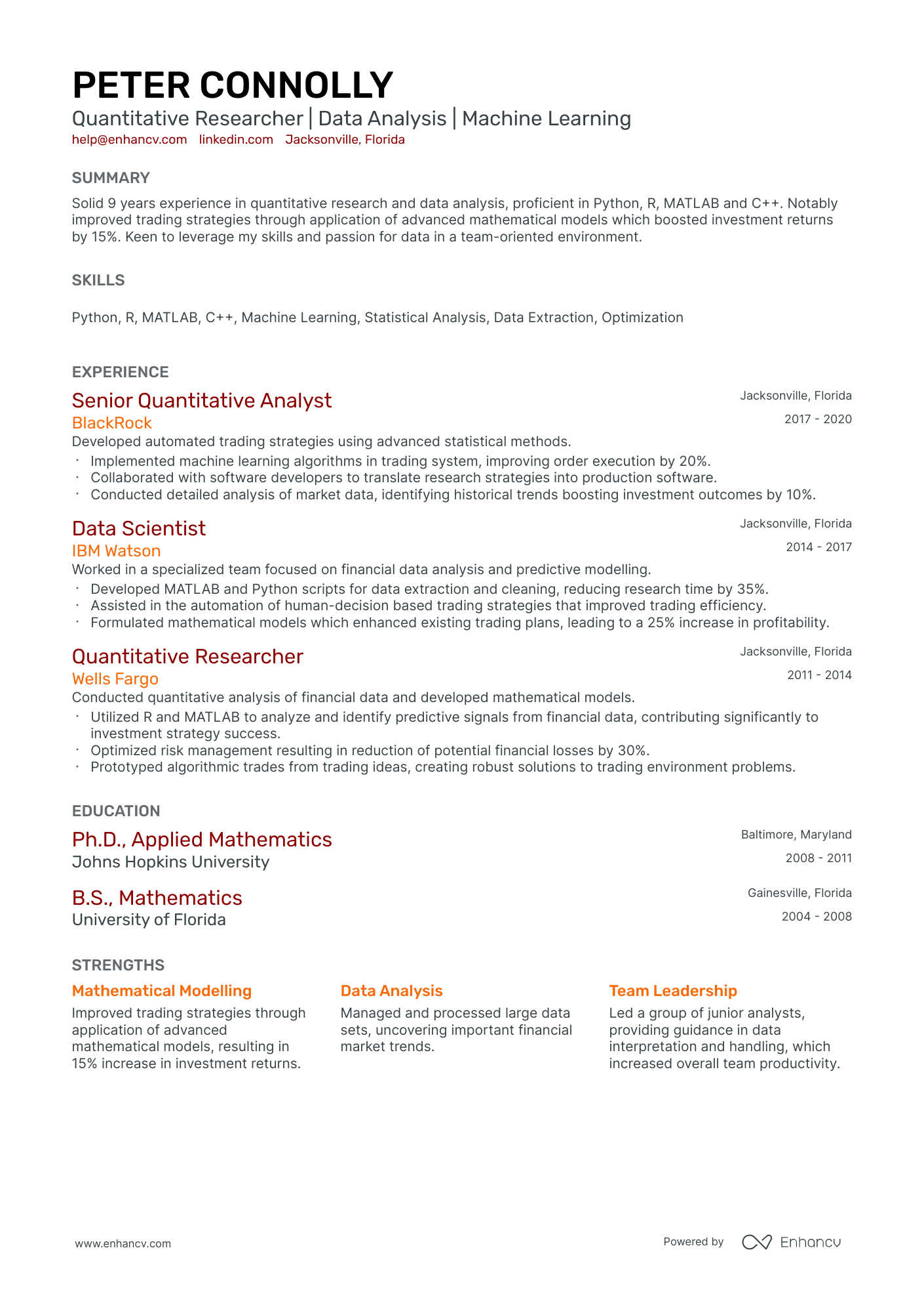 10 Quantitative Researcher Resume Examples & Guide for 2025