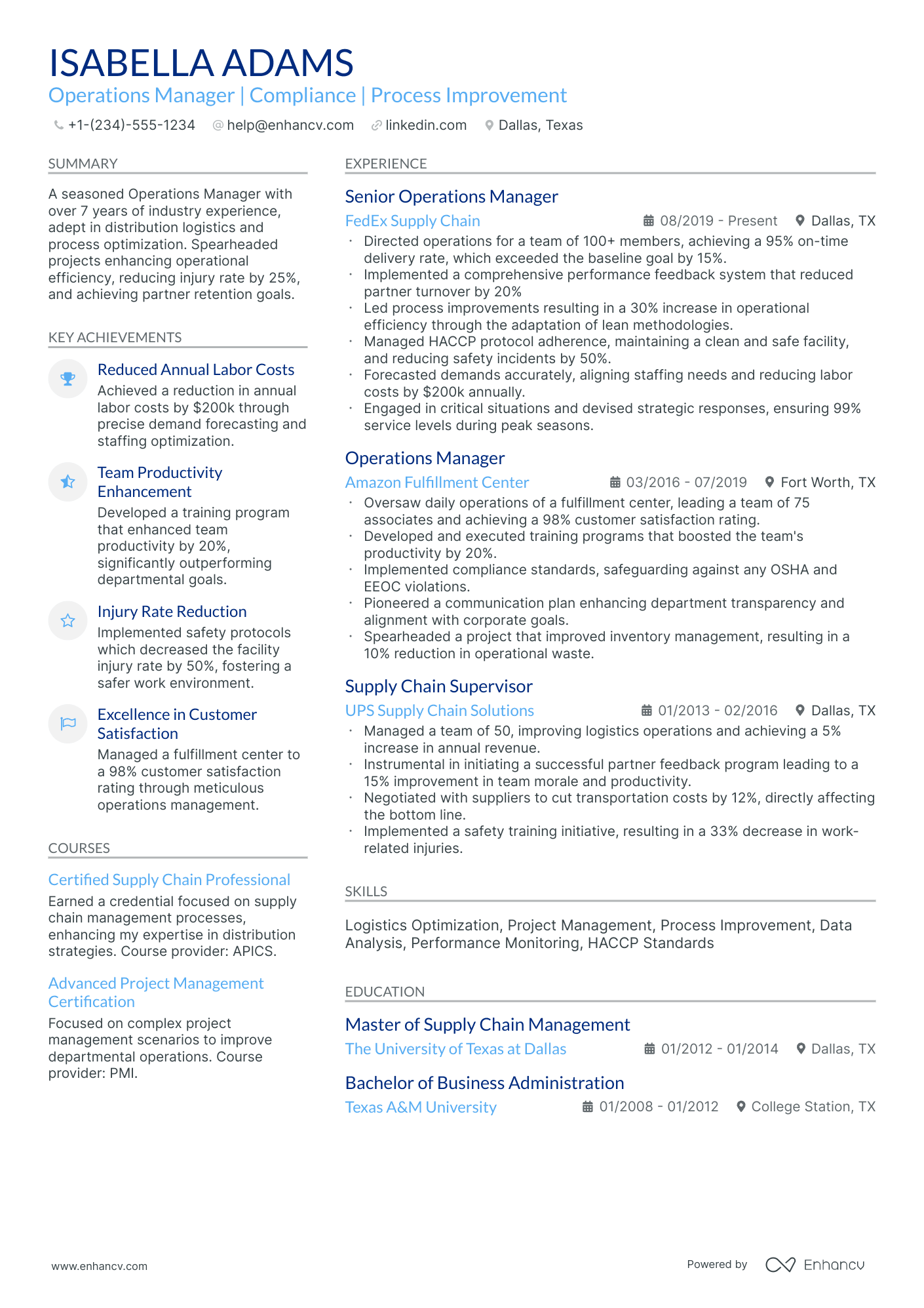 10 Transportation Operations Manager Resume Examples & Guide for 2025