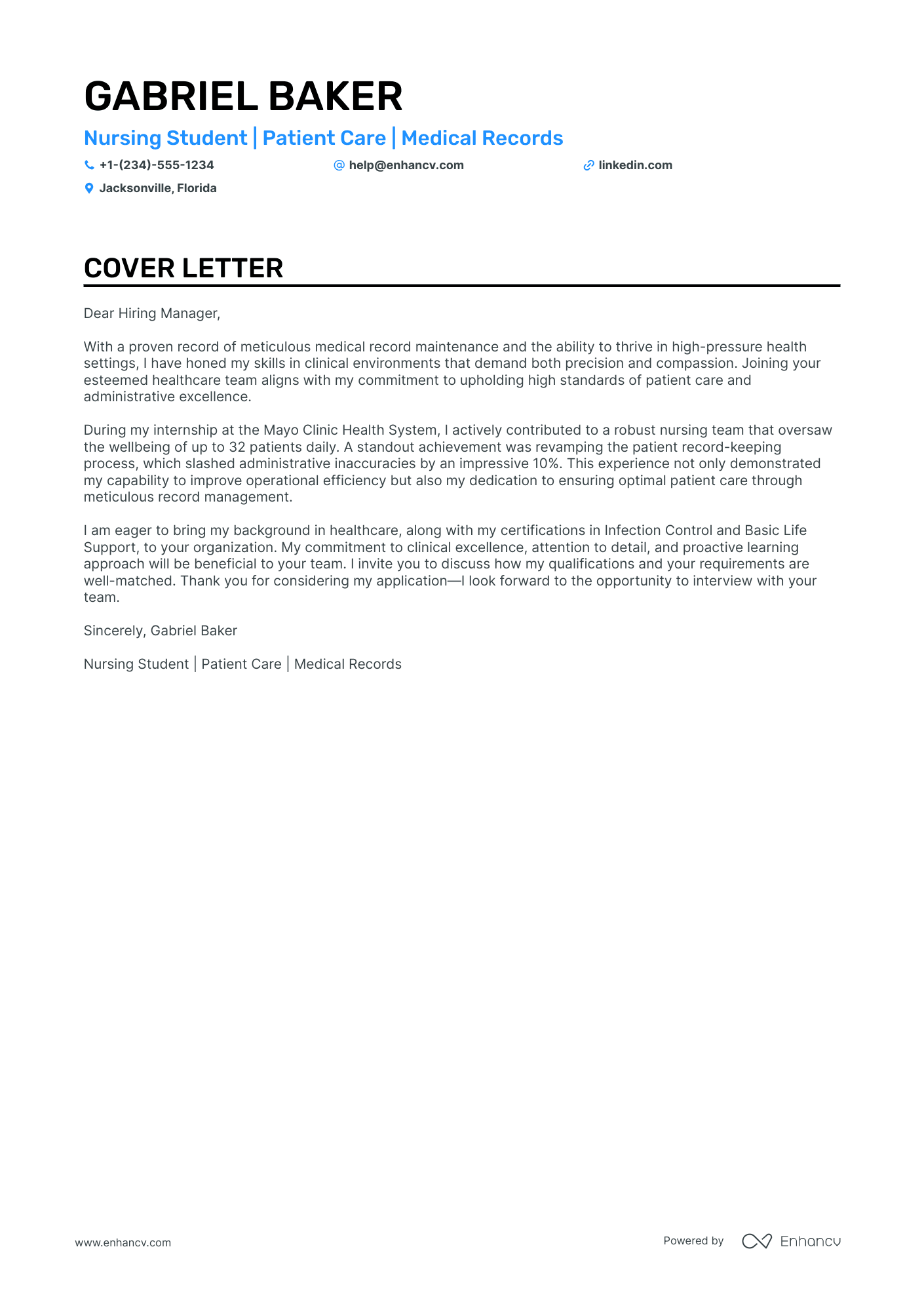 7 Professional Nursing Student Cover Letter Examples and Template for ...