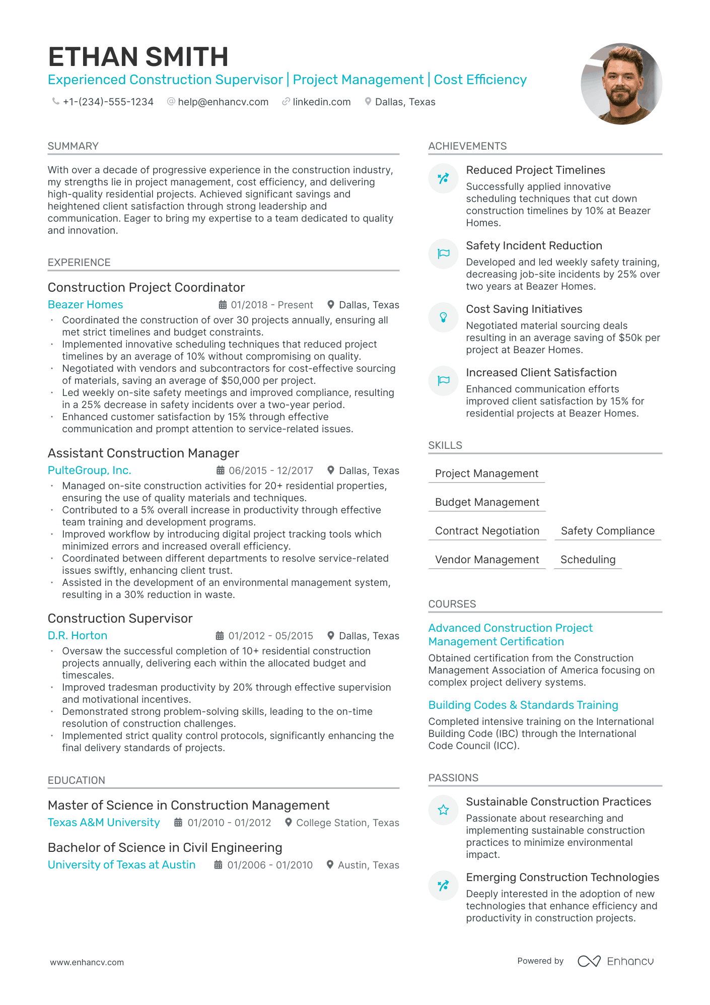 5 Construction Manager Resume Examples & Guide for 2024