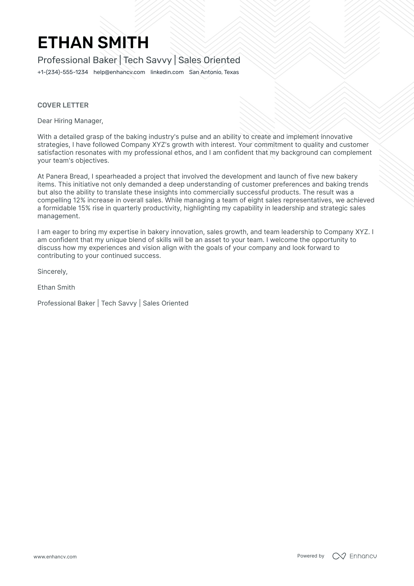 5 Professional Baker Cover Letter Examples and Template for 2024 | Enhancv
