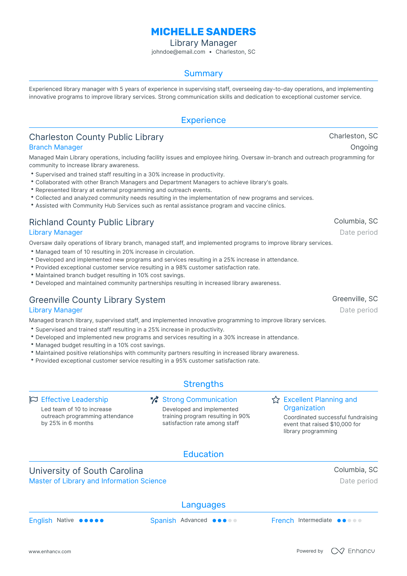 5 Library Manager Resume Examples & Guide for 2024
