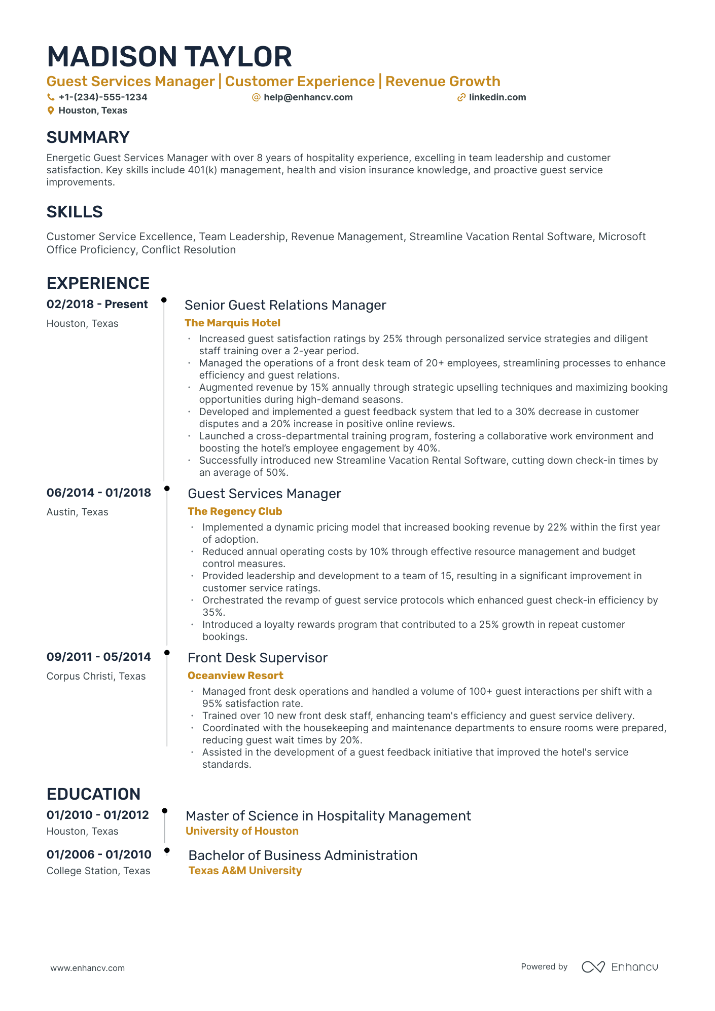 10 Guest Services Manager Resume Examples & Guide for 2026