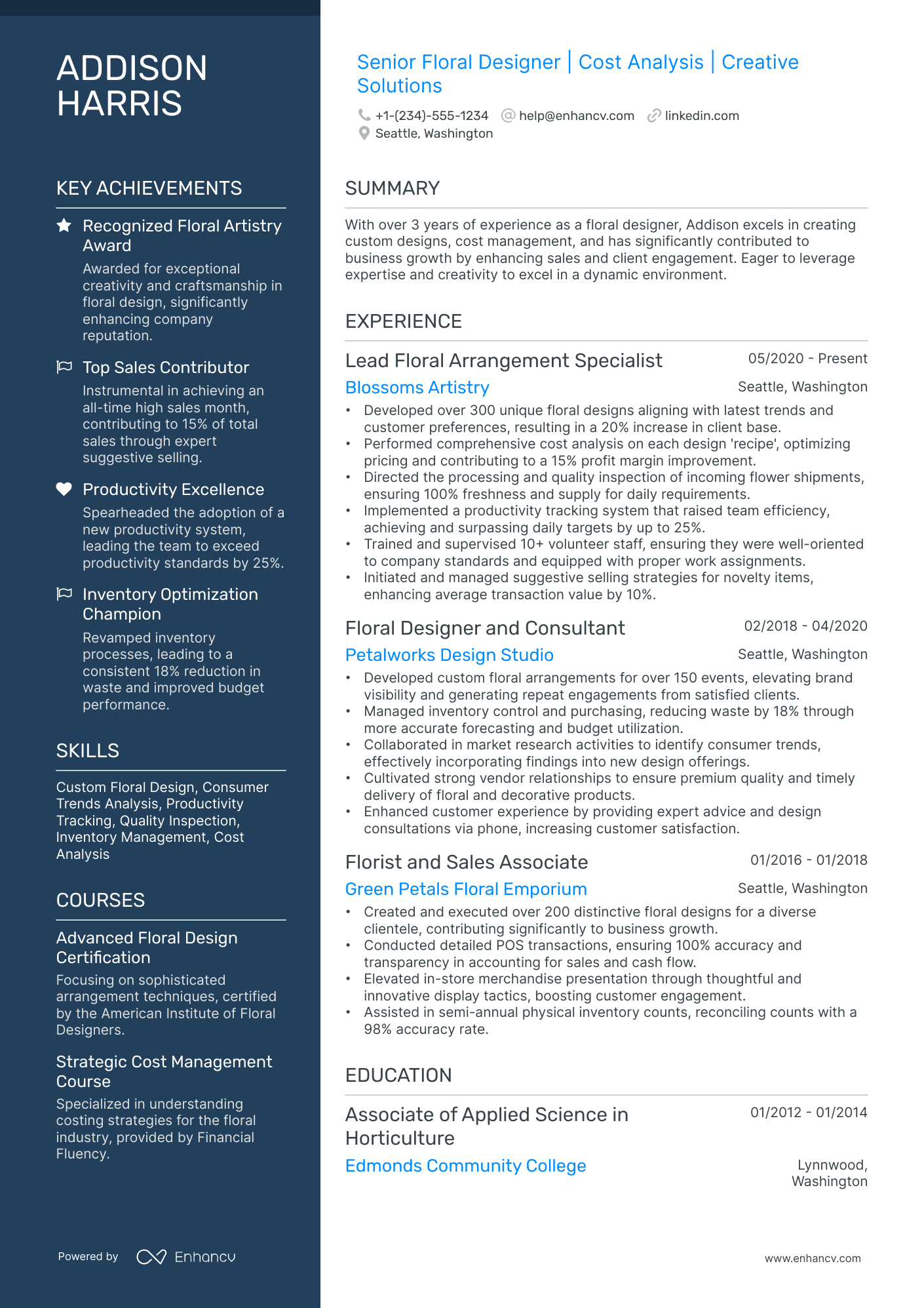 10 Floral Designer Resume Examples & Guide for 2026