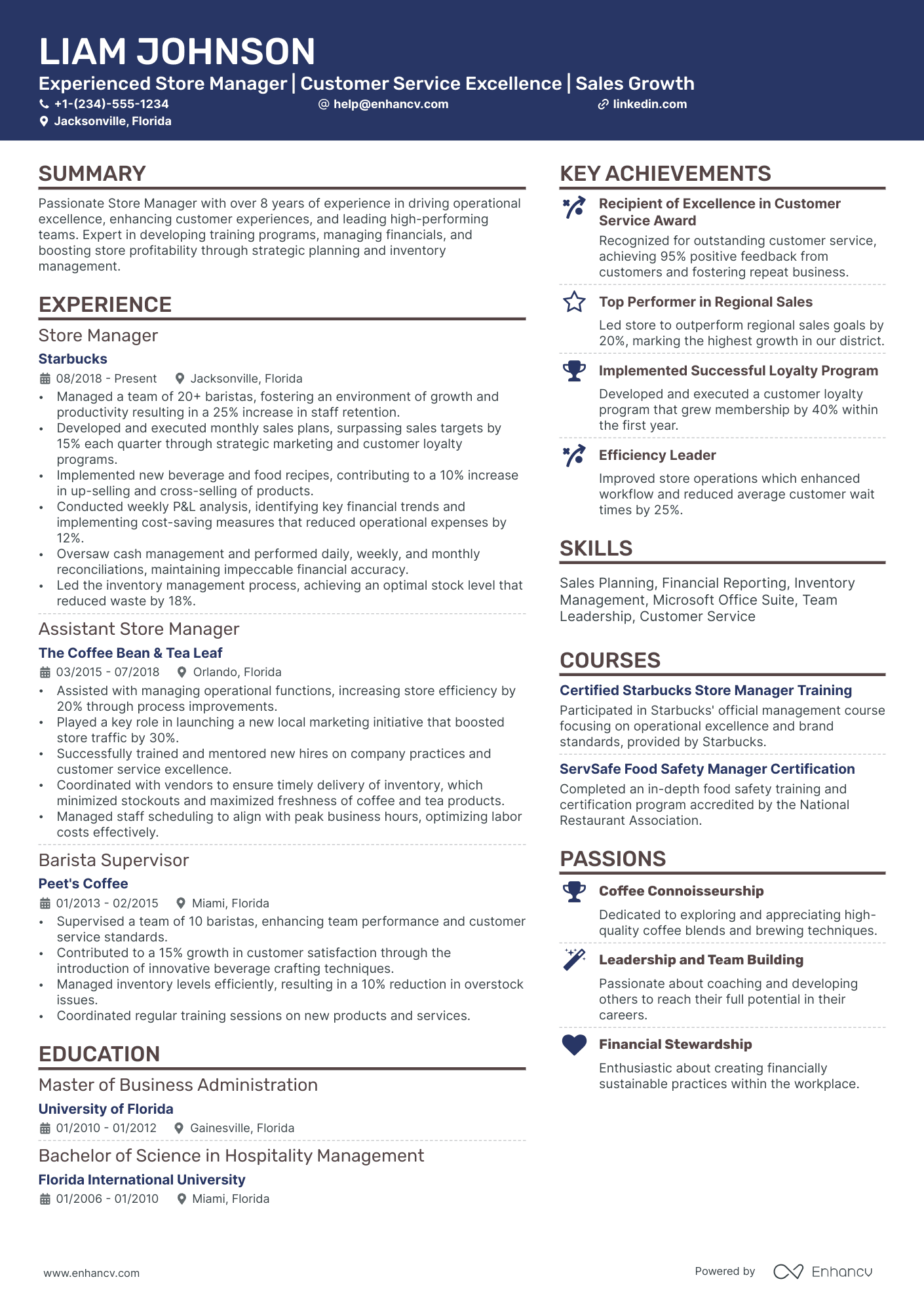 10 Starbucks Store Manager Resume Examples & Guide for 2026