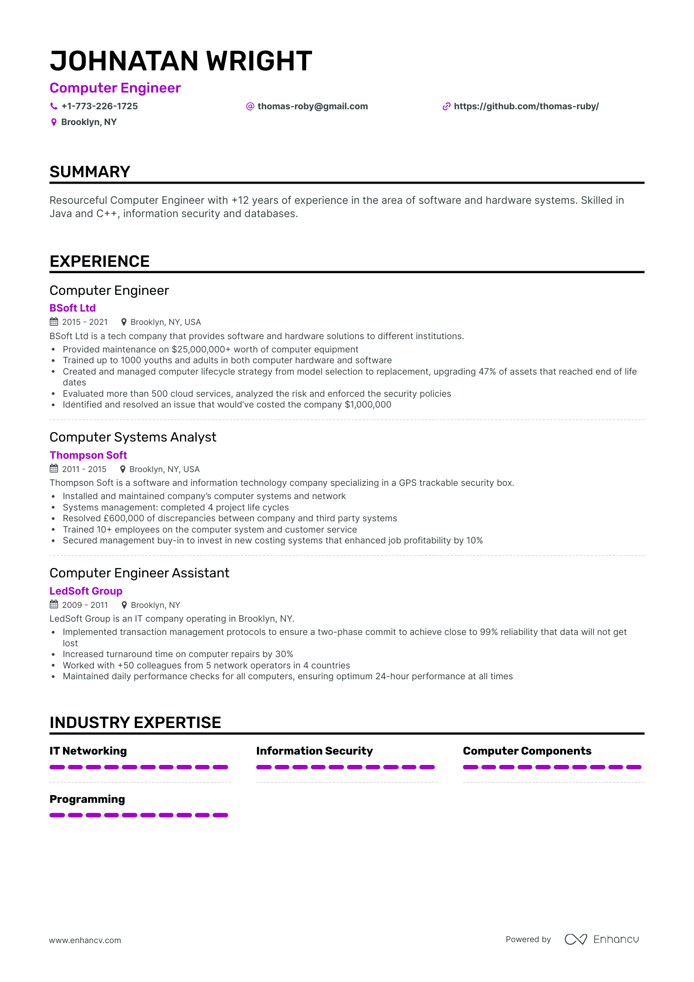 Computer Engineer Resume Examples & Guide for 2023 (Layout, Skills ...