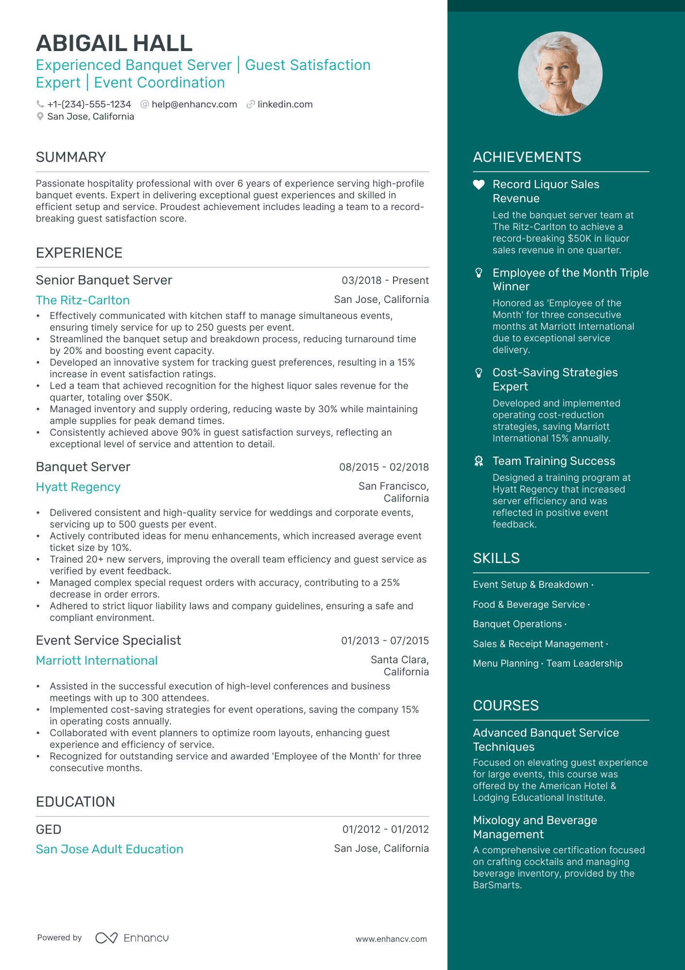 5 Banquet Server Resume Examples & Guide for 2024