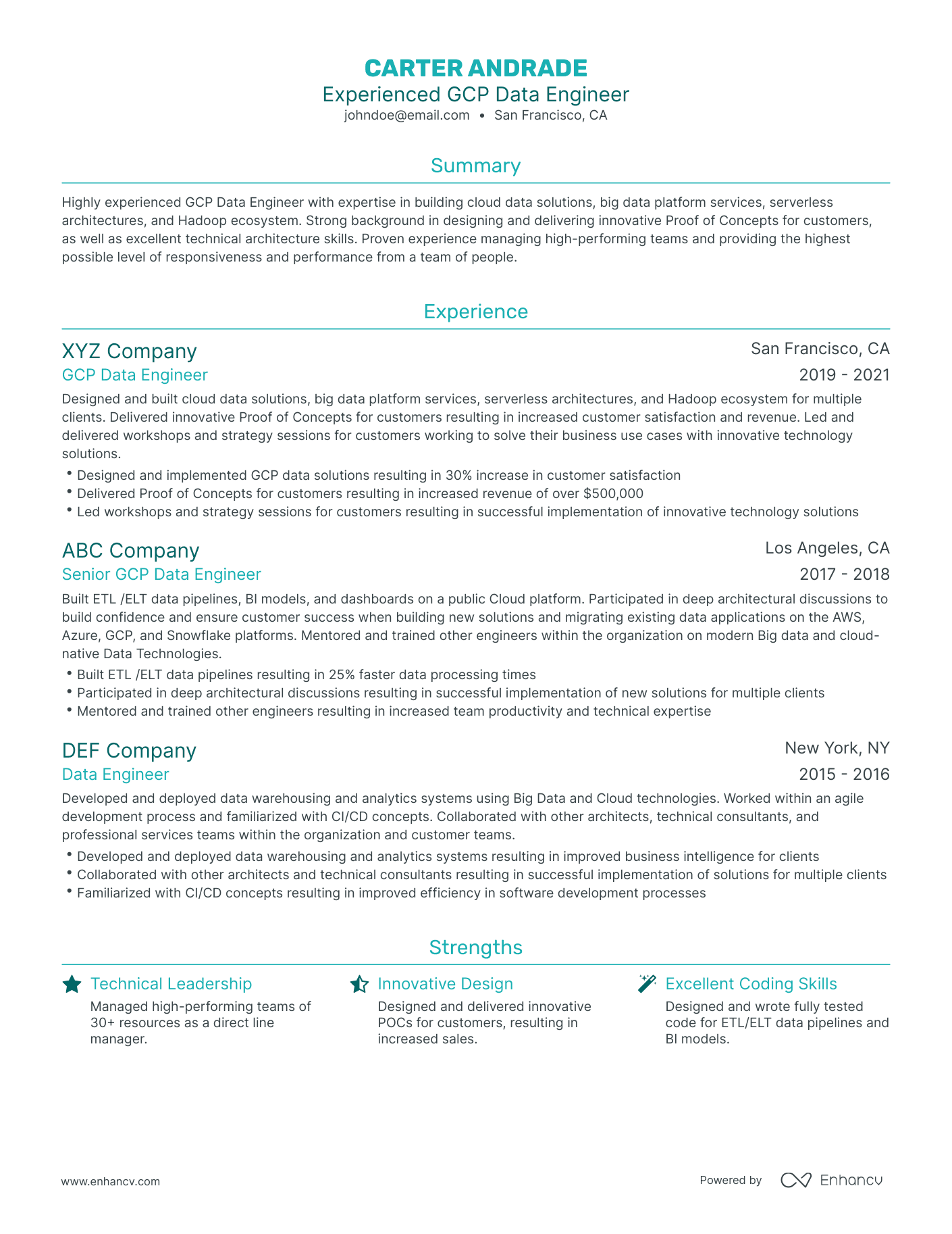 5 GCP Data Engineer Resume Examples & Guide for 2024