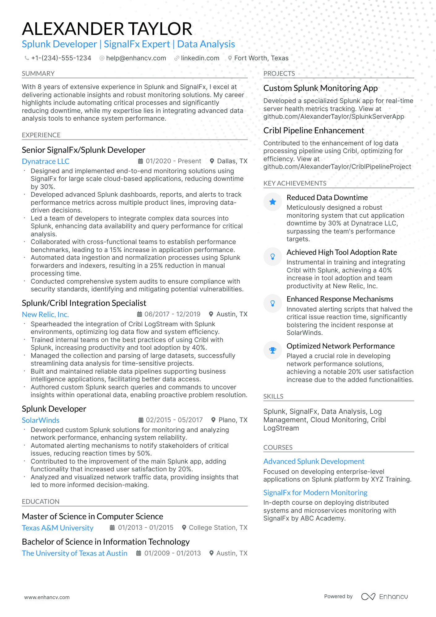 10 Splunk Developer Resume Examples & Guide for 2026