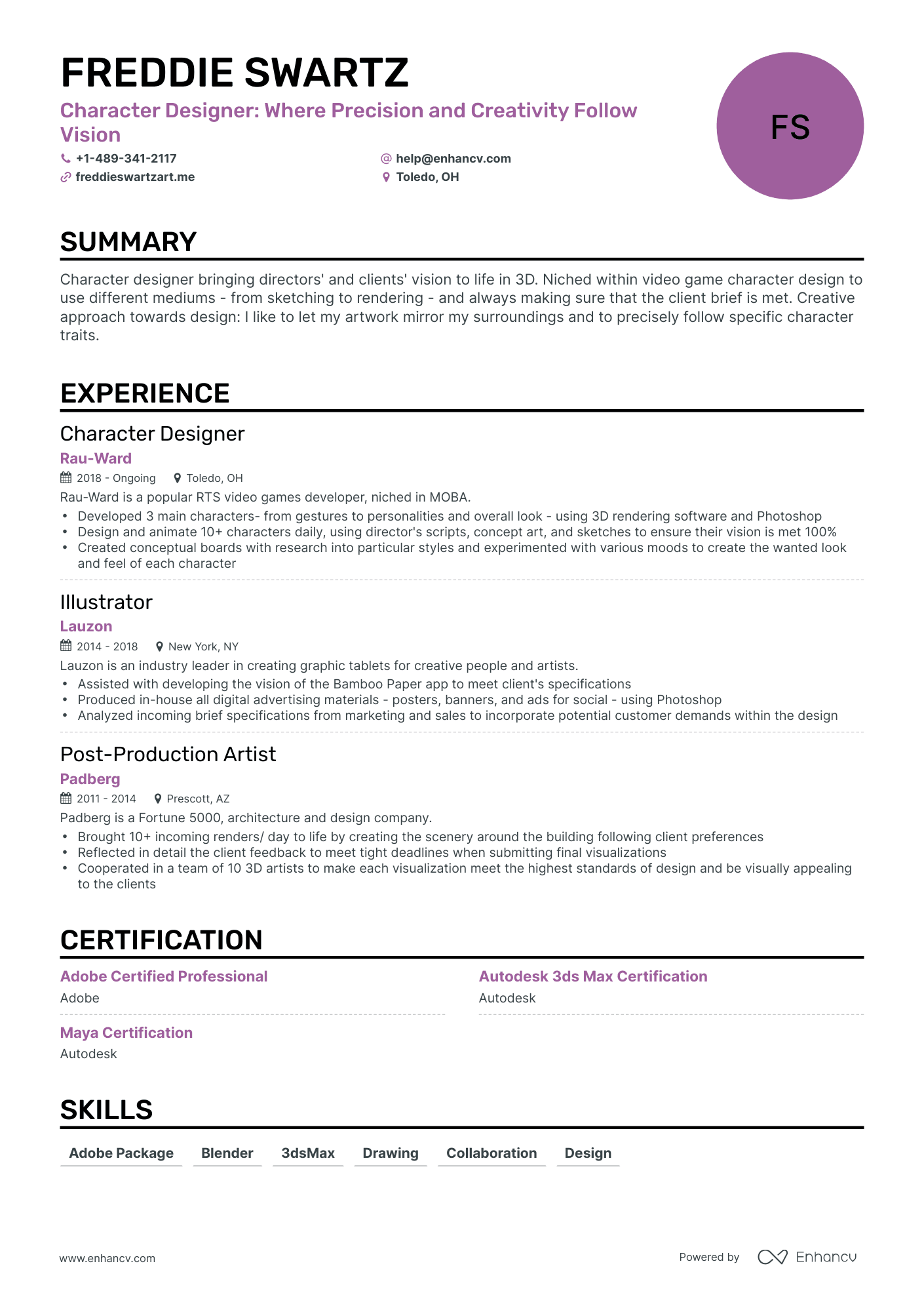 5 Character Designer Resume Examples & Guide for 2024