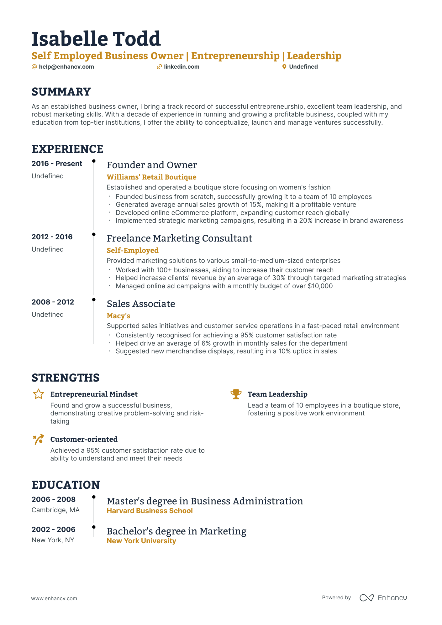5 Self Employed Business Owner Resume Examples & Guide for 2024