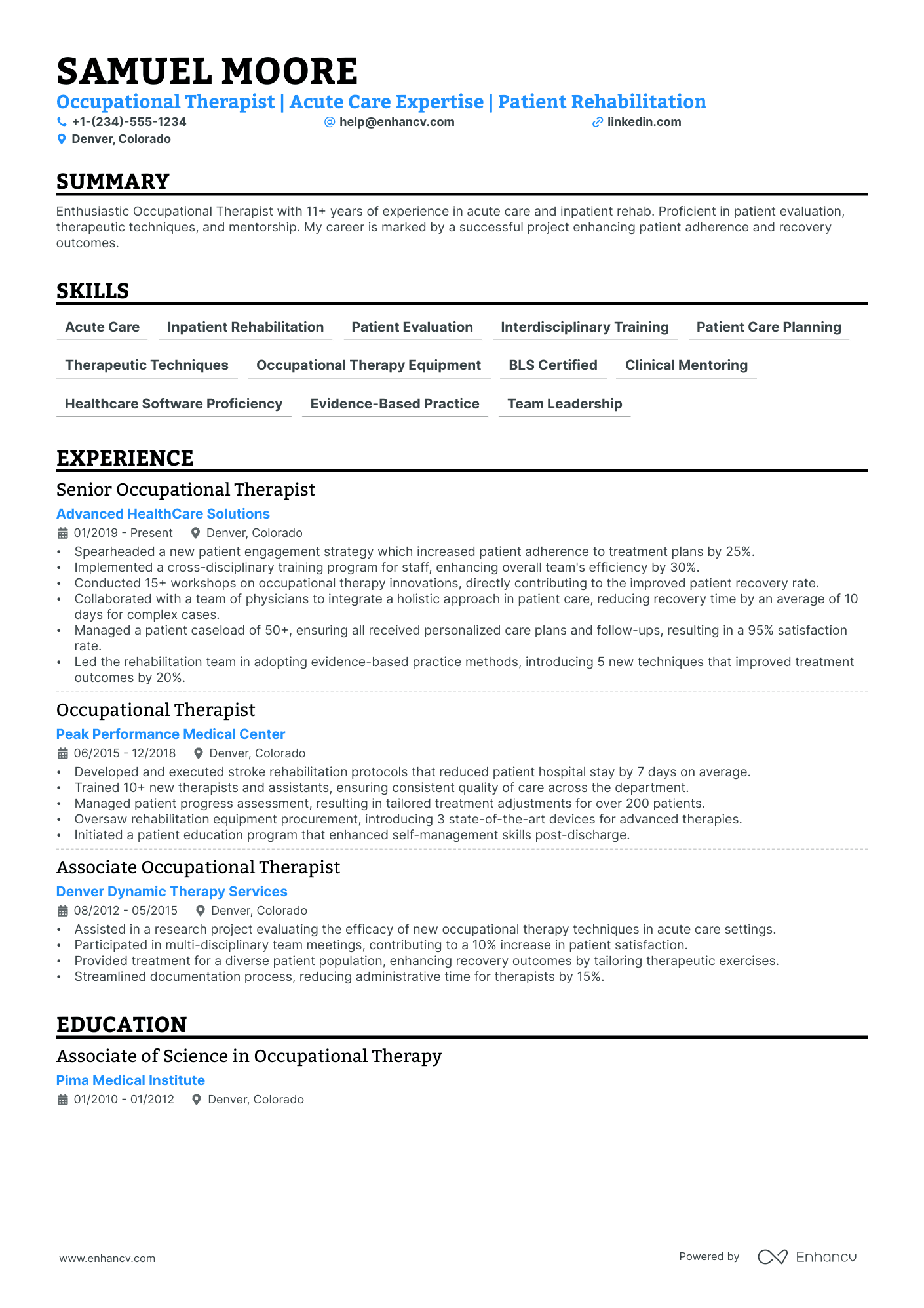 5 Occupational Therapist Resume Examples & Guide for 2024