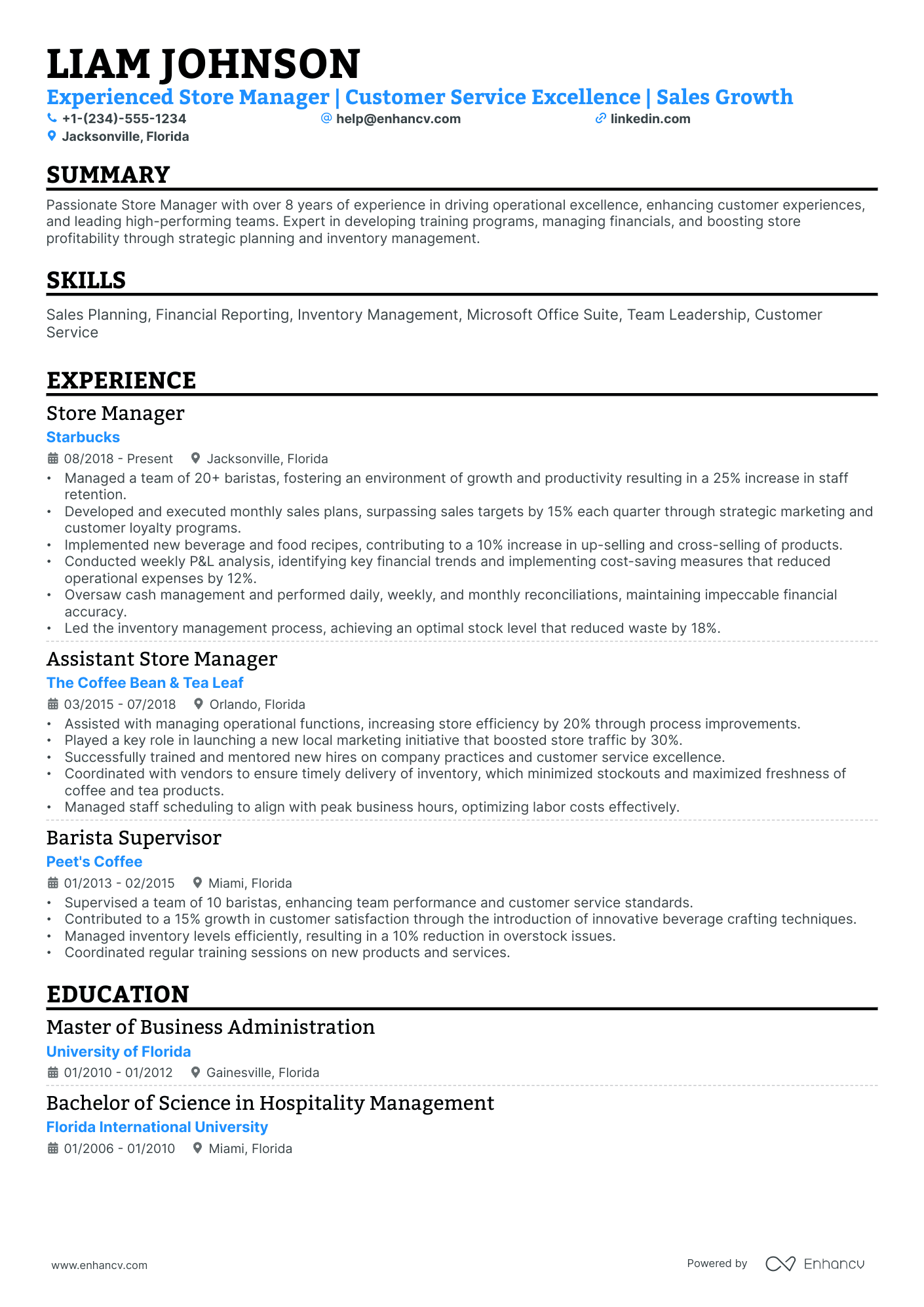10 Starbucks Store Manager Resume Examples & Guide for 2026