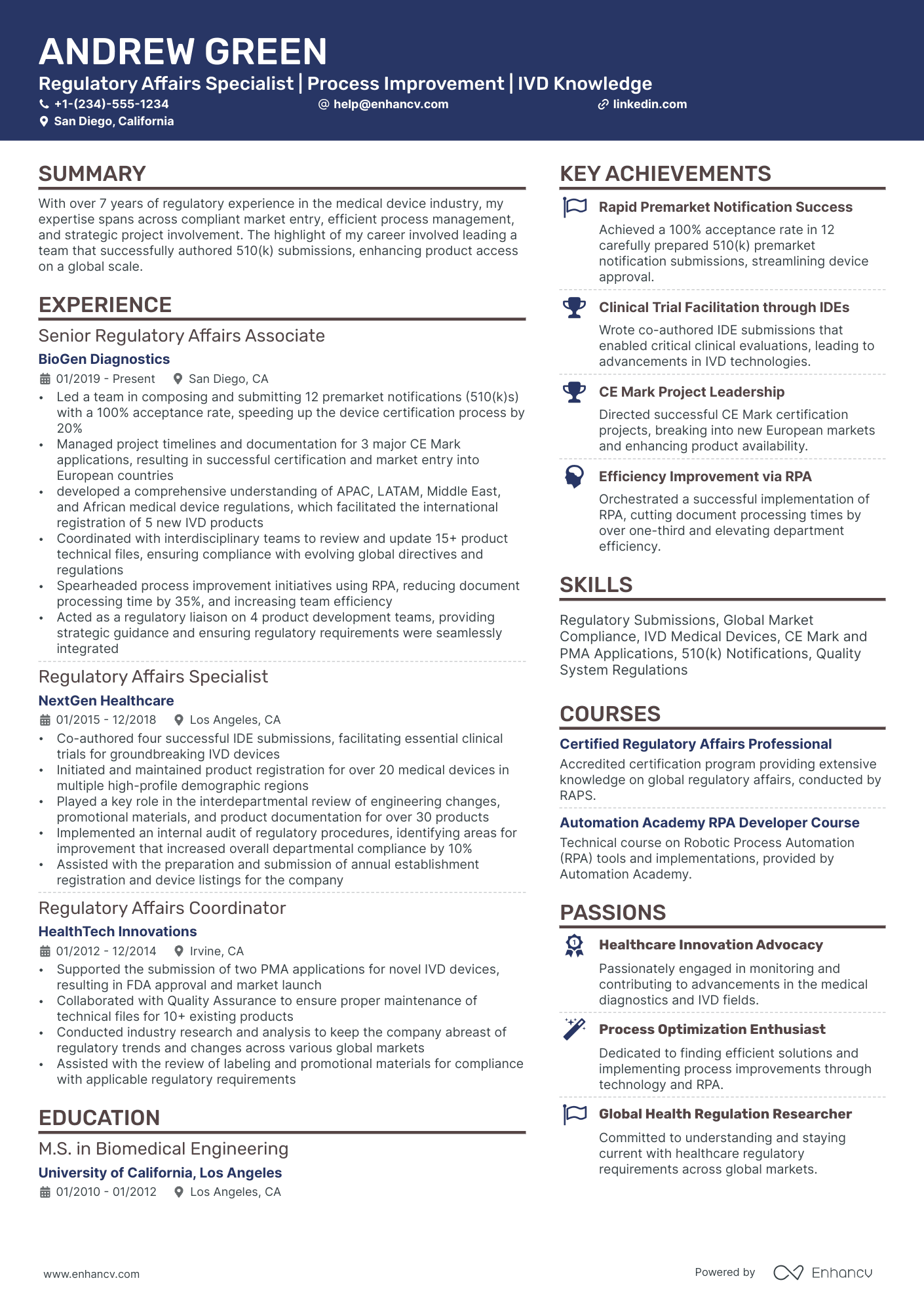 10 Regulatory Affairs Resume Examples & Guide for 2026