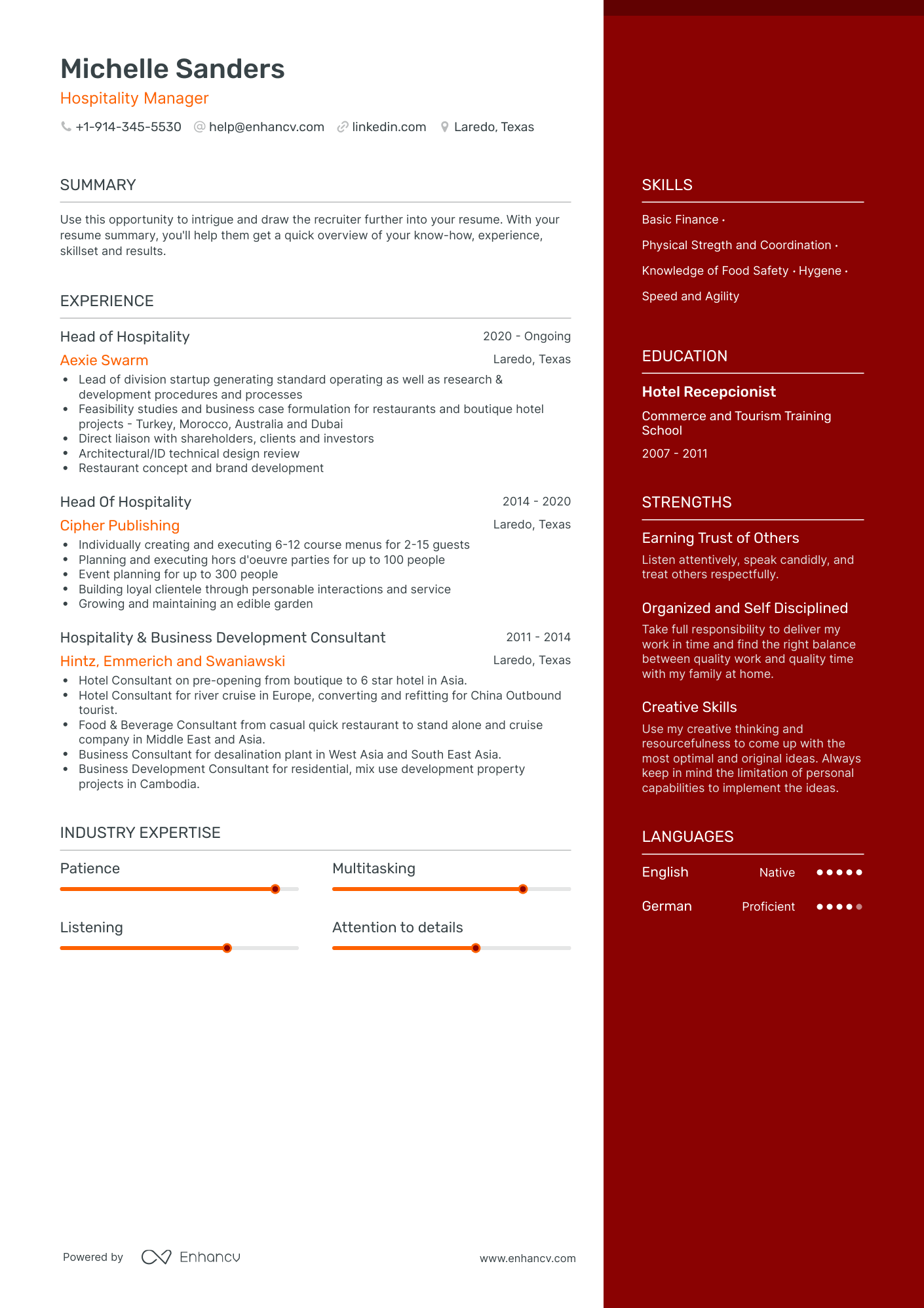 Hospitality Manager Resume Examples & Guide for 2023 (Layout, Skills ...