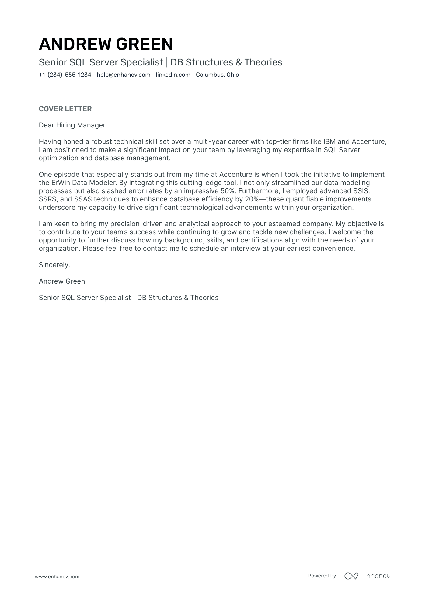 11 Professional SQL Developer Cover Letter Examples and Template for ...
