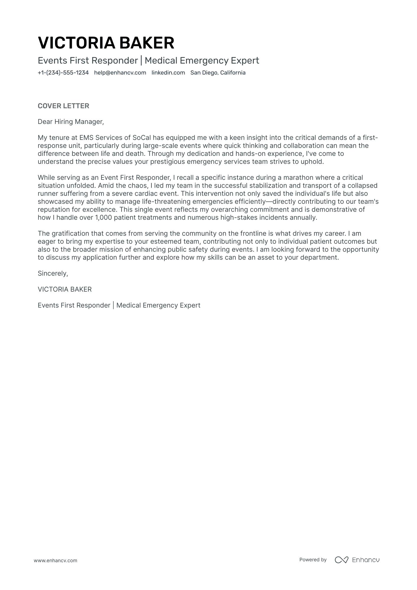 5 Professional EMT Cover Letter Examples and Template for 2024 | Enhancv