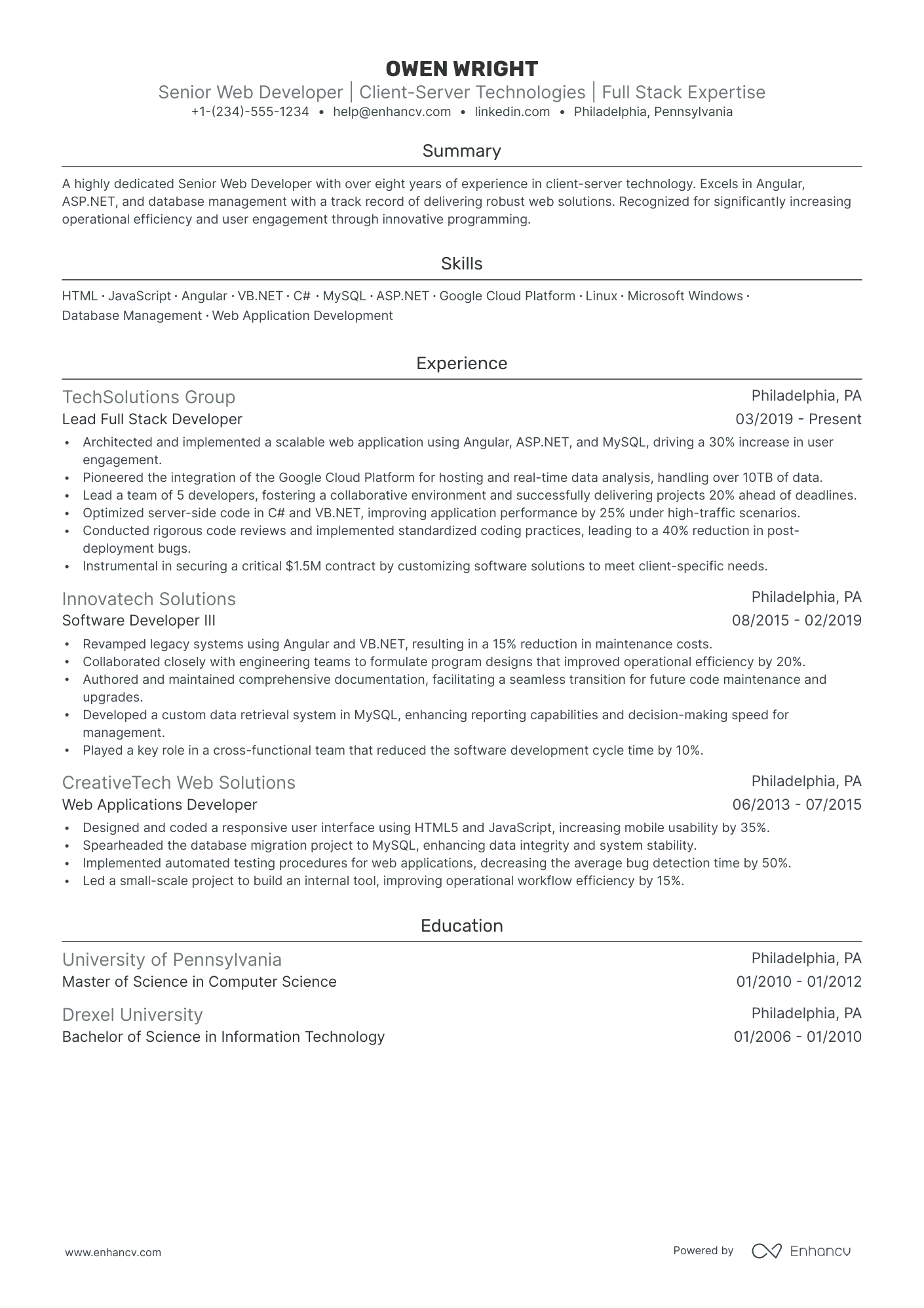 5 Senior Web Developer Resume Examples & Guide for 2024