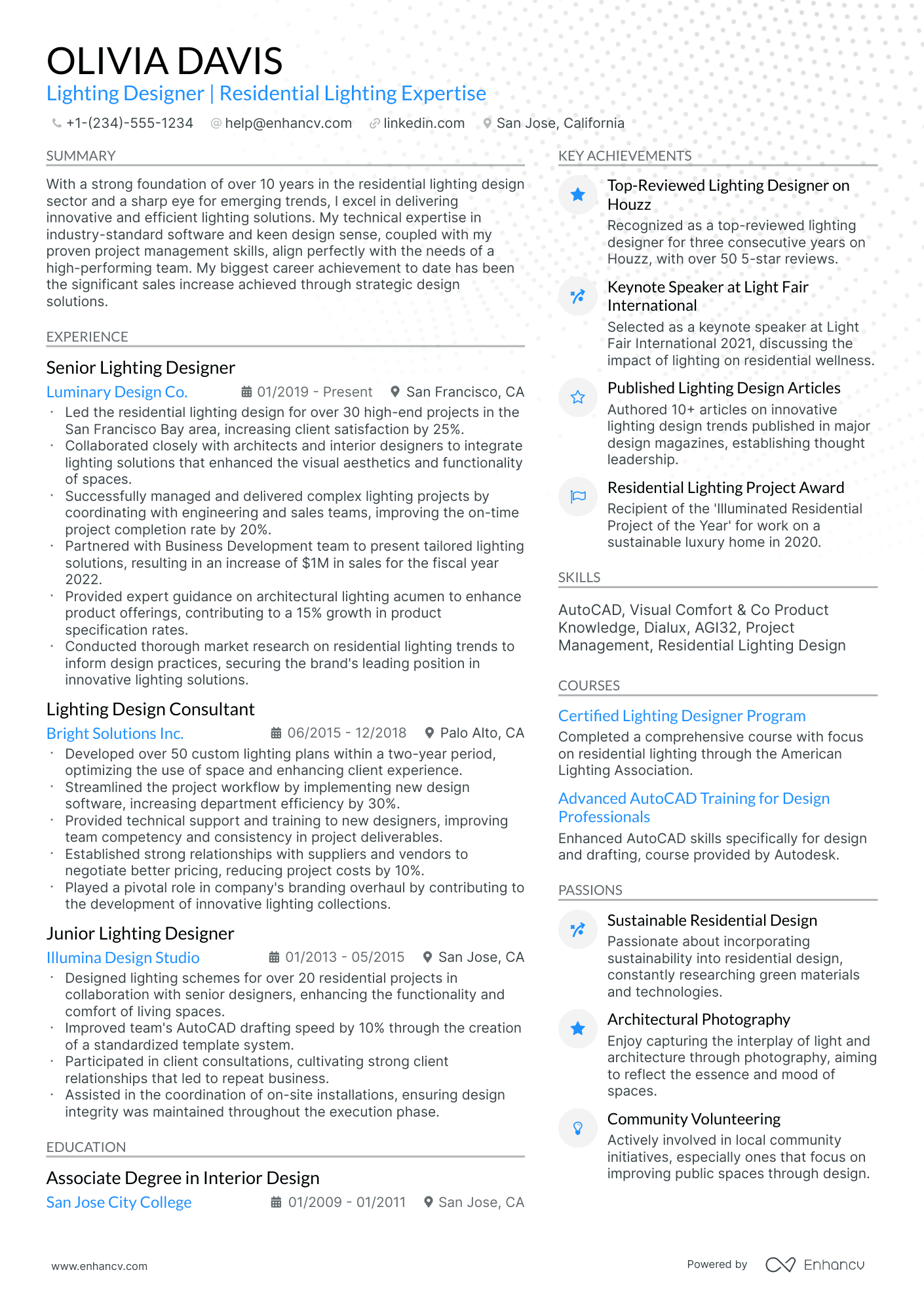 10 Lighting Designer Resume Examples & Guide for 2026
