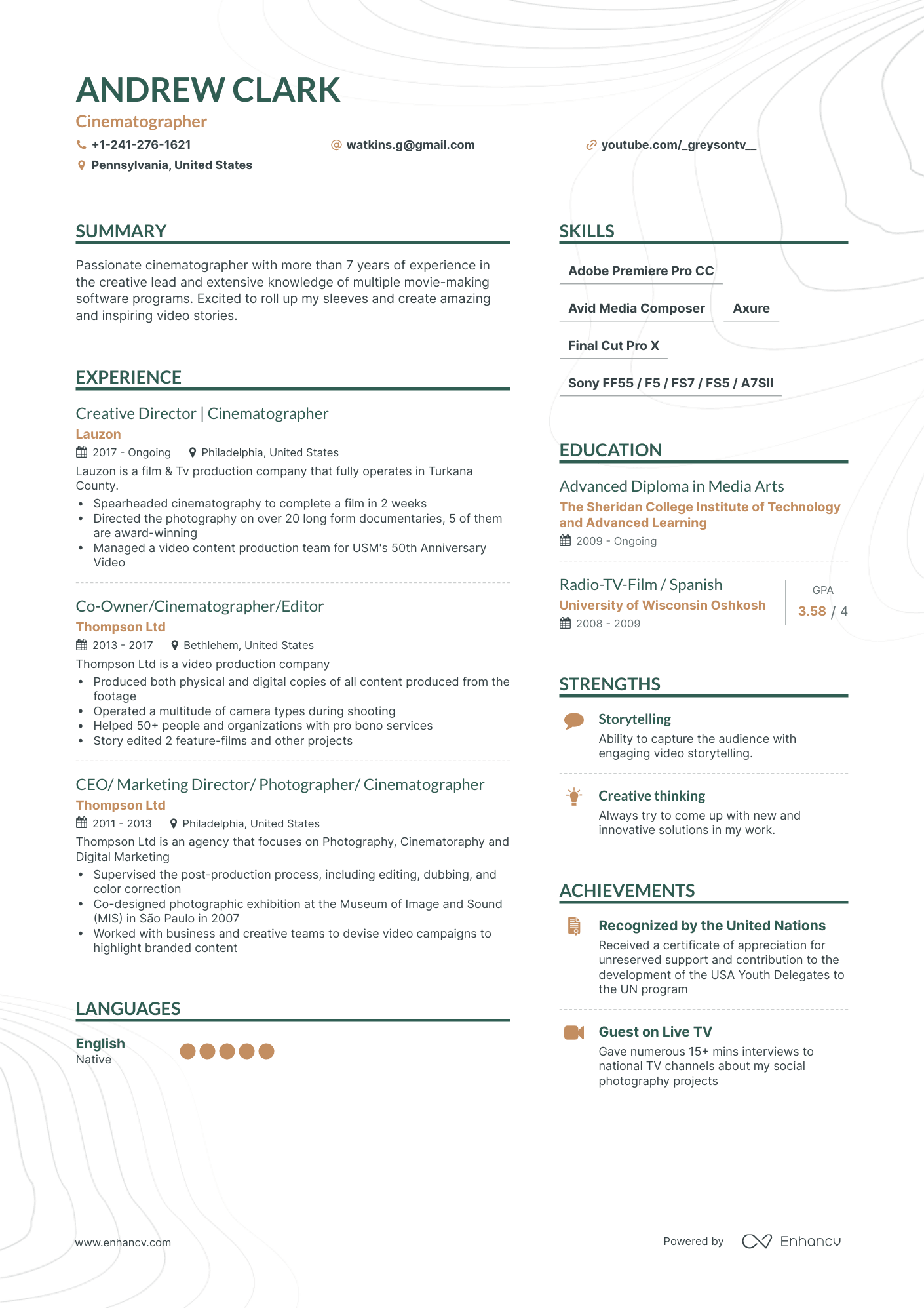 5 Cinematographer Resume Examples & Guide for 2023