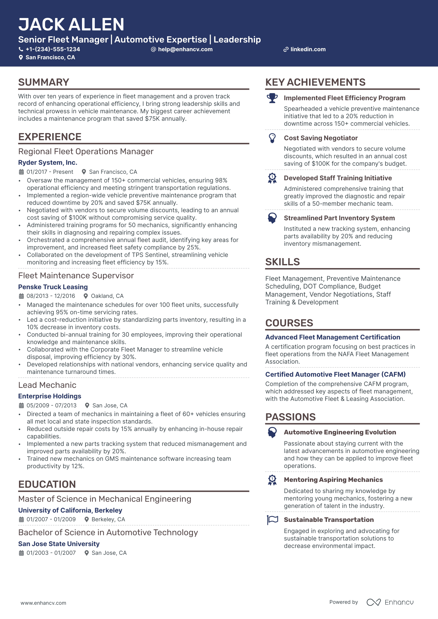 10 Fleet Manager Resume Examples & Guide for 2026